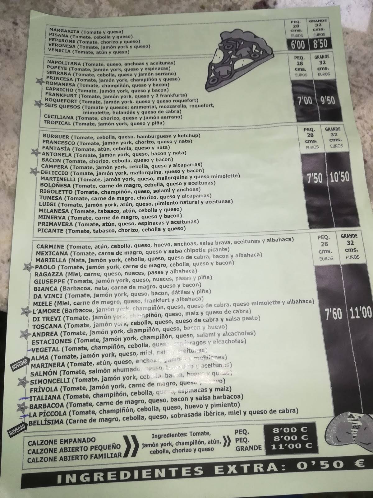 Carta del restaurante Martinelli, Alcira, Carrer Ardiaca Pere Esplugues