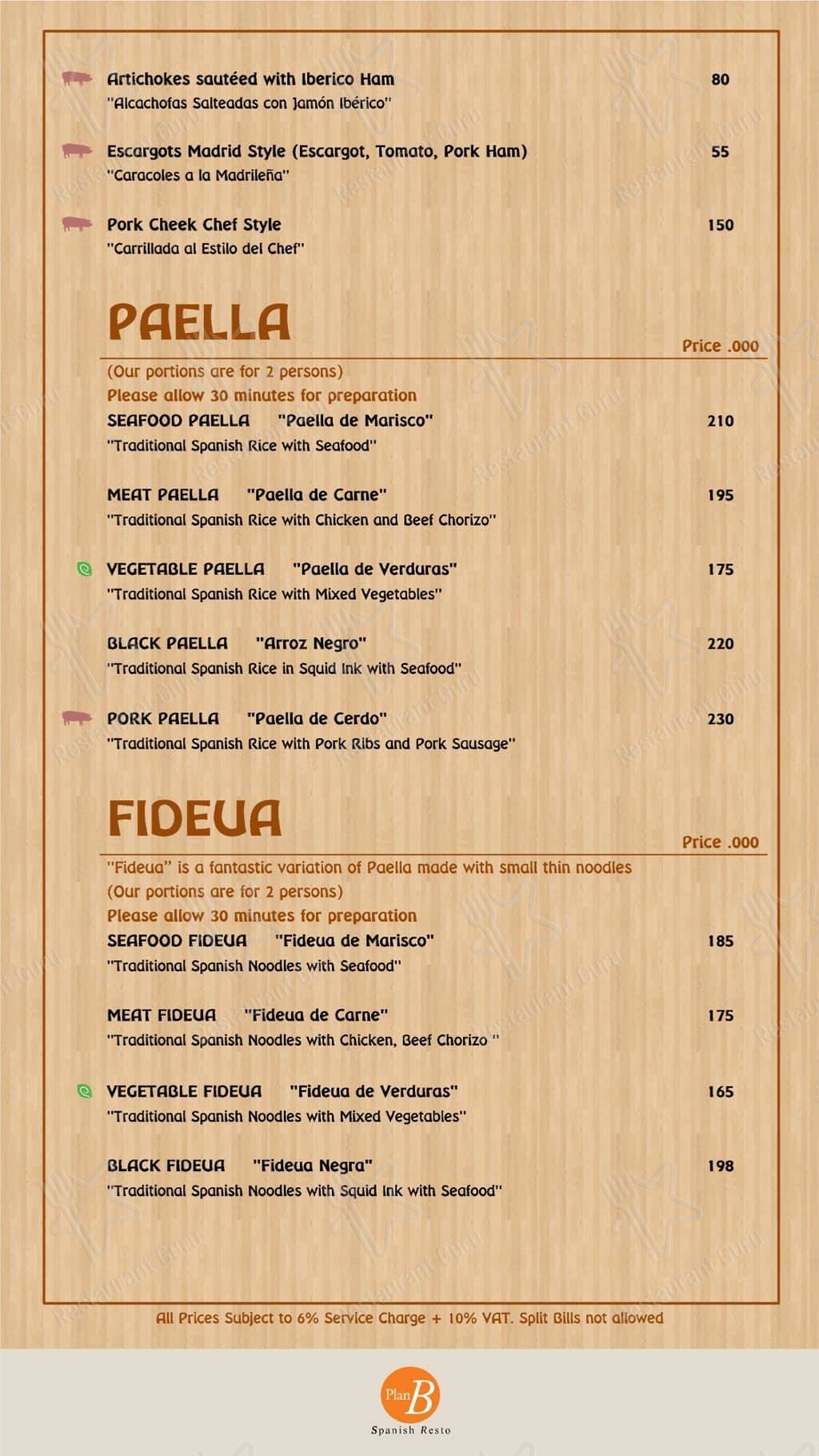 Menu at Plan B Spanish Resto restaurant, South Jakarta