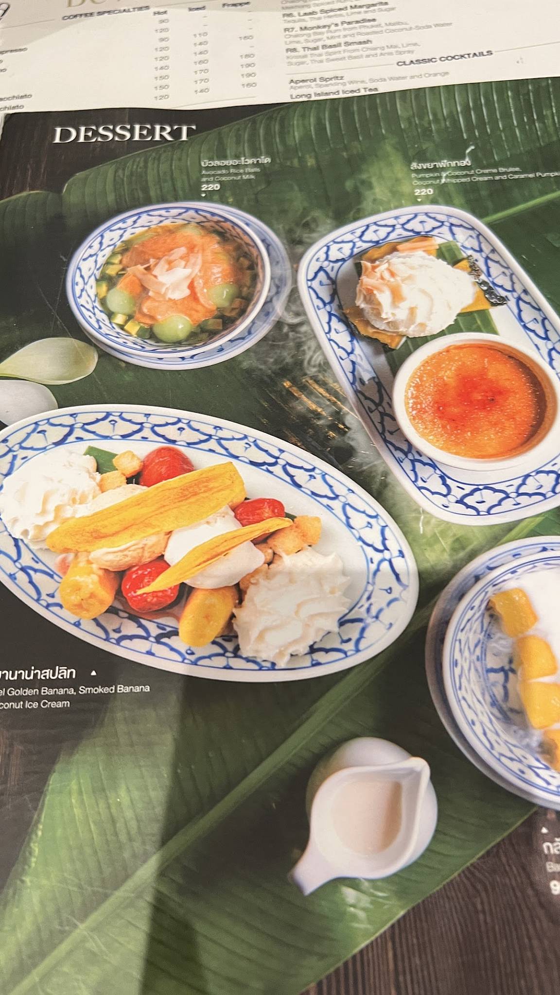 Menu at Plu restaurant, Bangkok