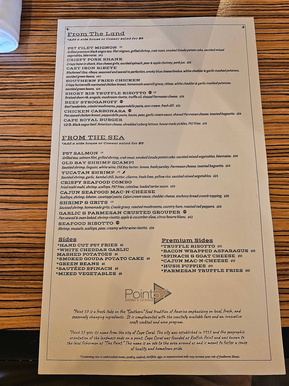 Menu at Point 57 Kitchen & Cocktails restaurant, Cape Coral