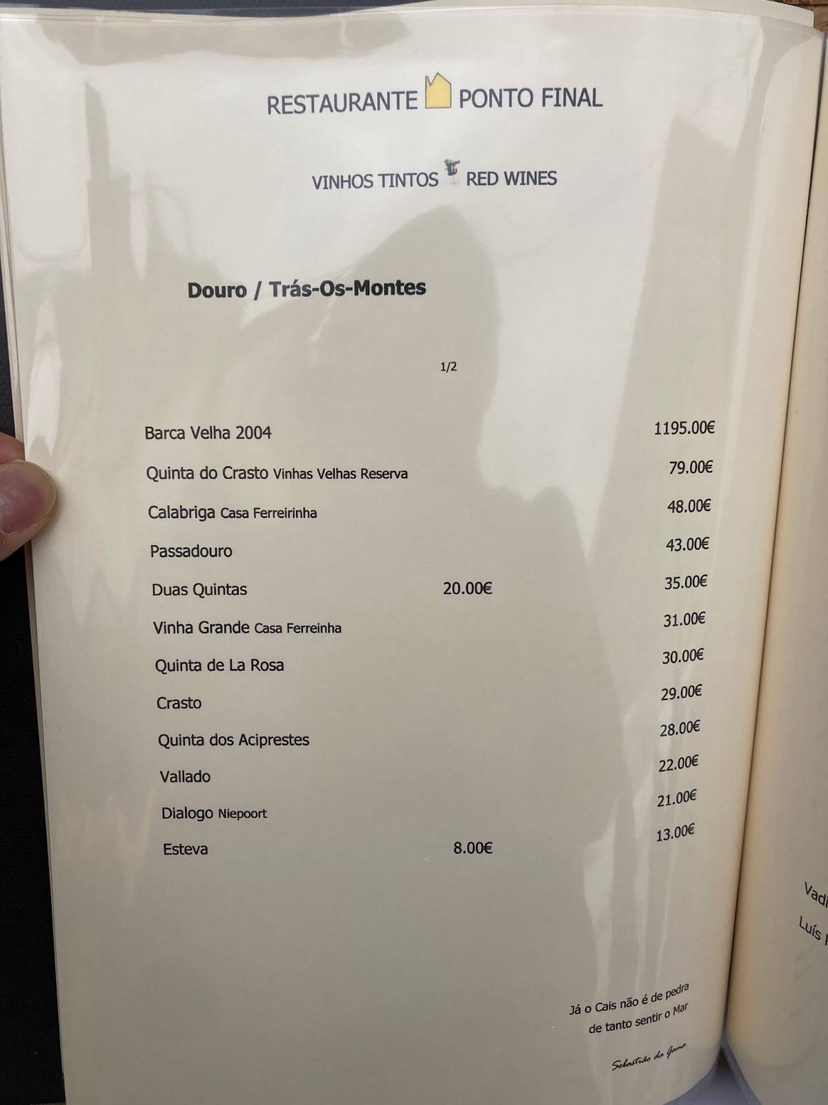Menu at Ponto Final restaurant, Almada