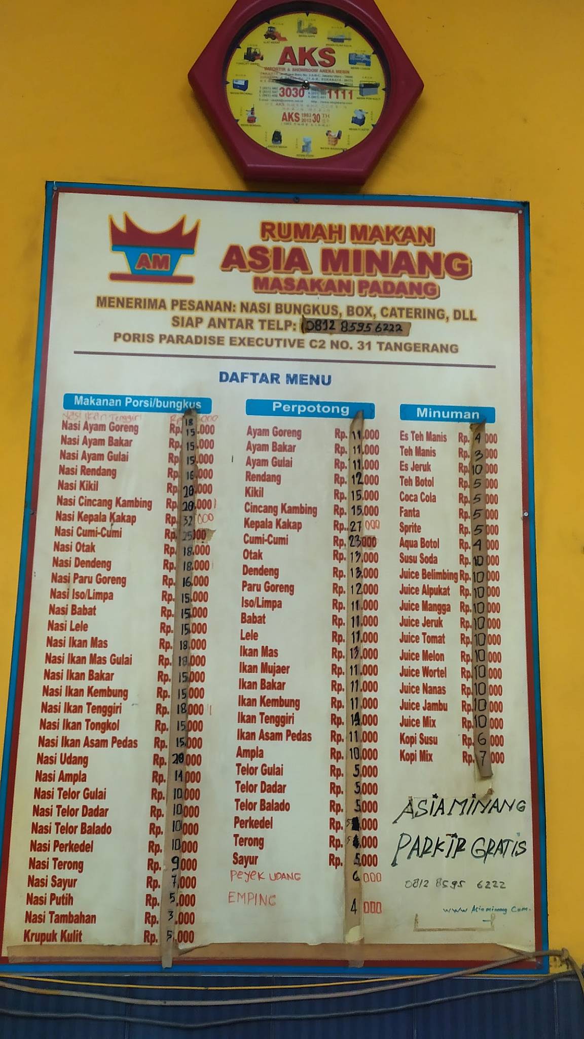 Carta del restaurante RM ASIA MINANG, Tangerang