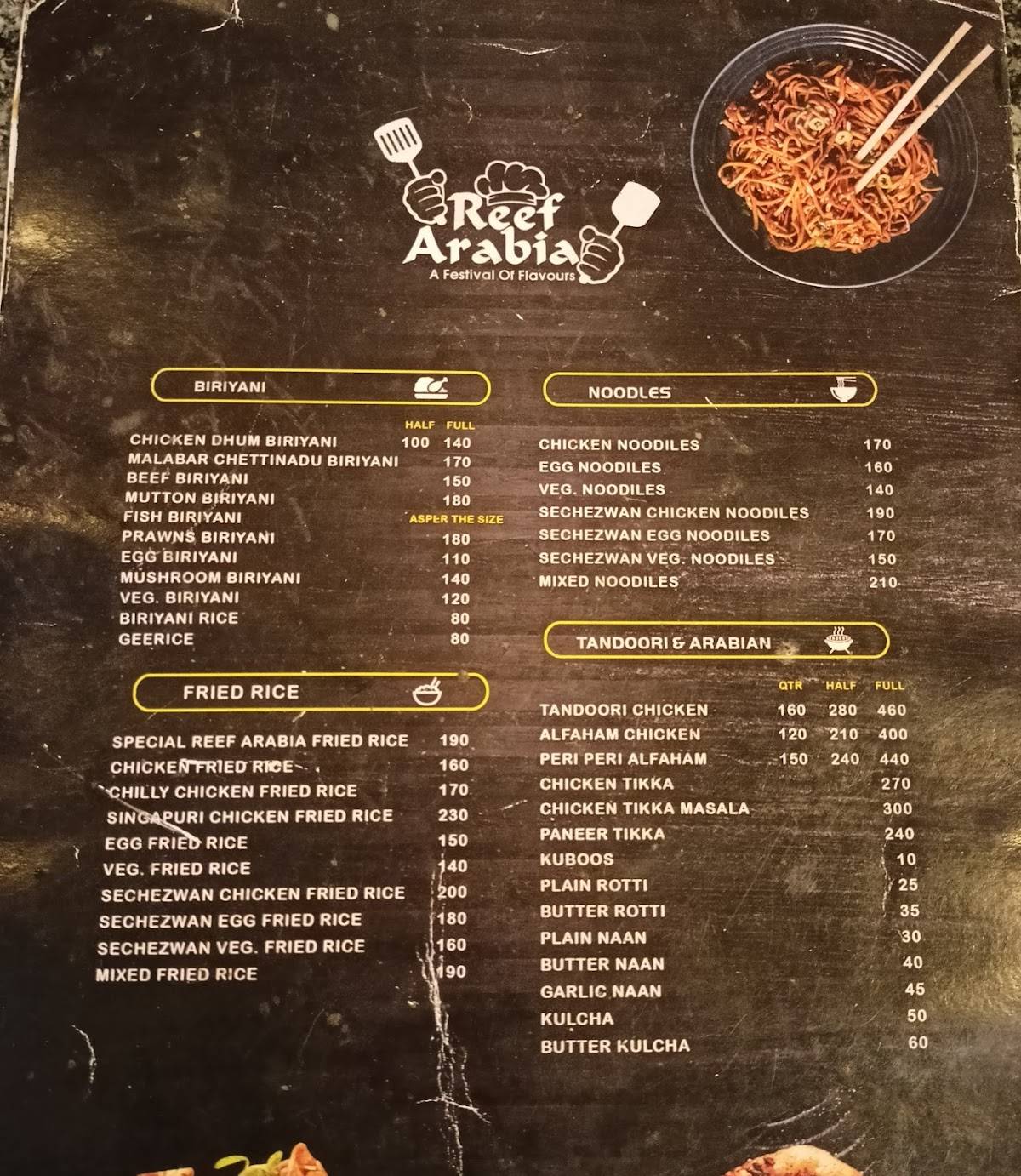 Menu at Reef Arabia Food Street, India