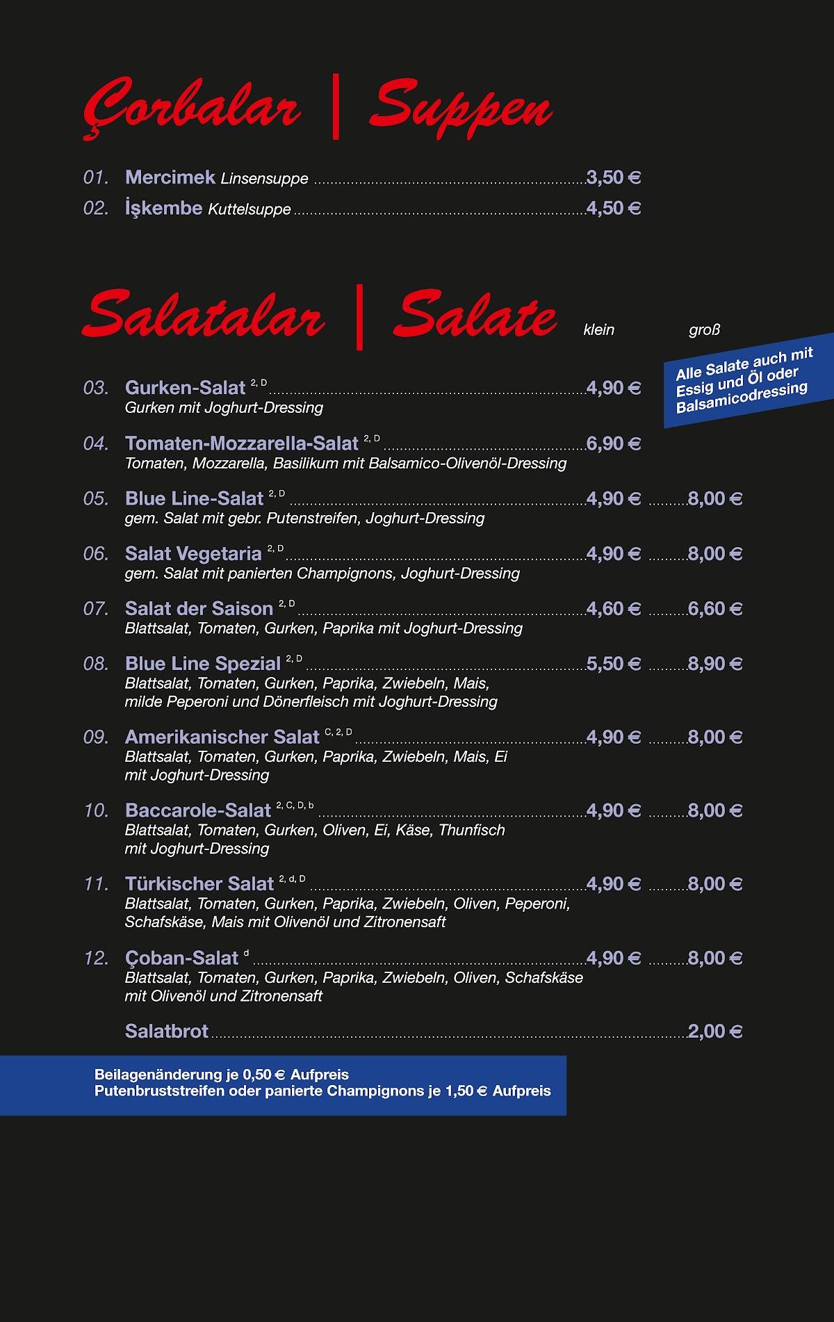 Speisekarte von Restaurant Blue Line, Ergoldsbach