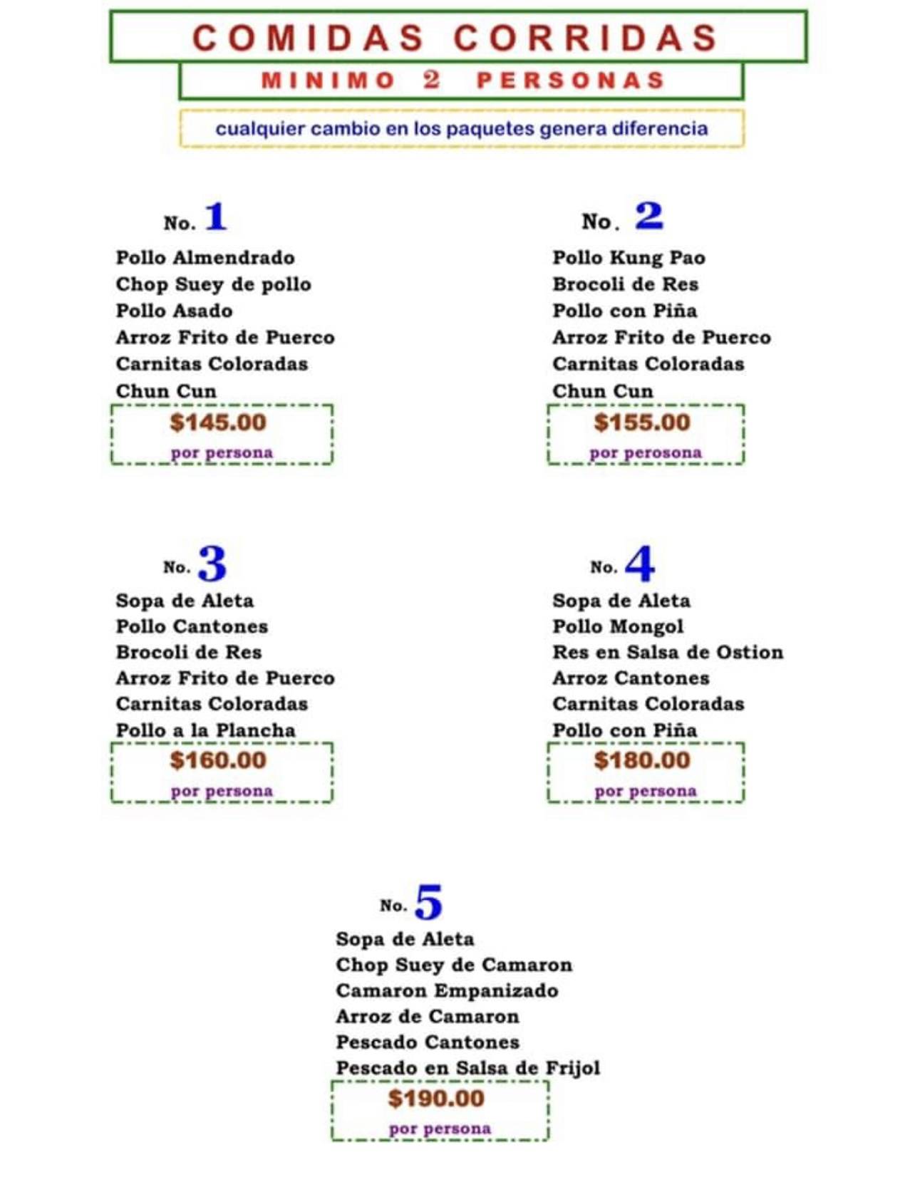 Carta de Restaurant Chicali, Mexicali