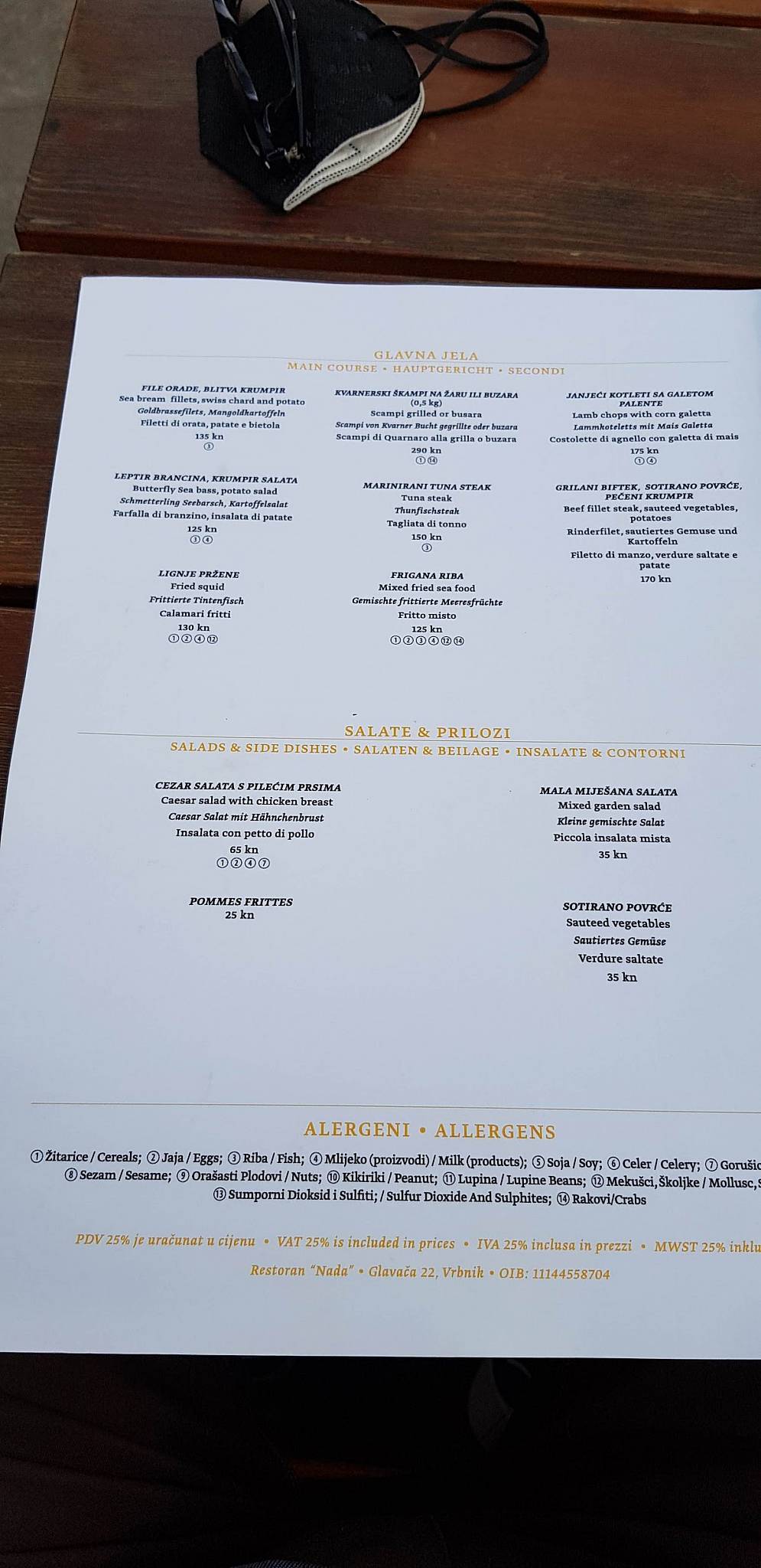 Menu at Restaurant Konoba Nada, Vrbnik, Vrbnik