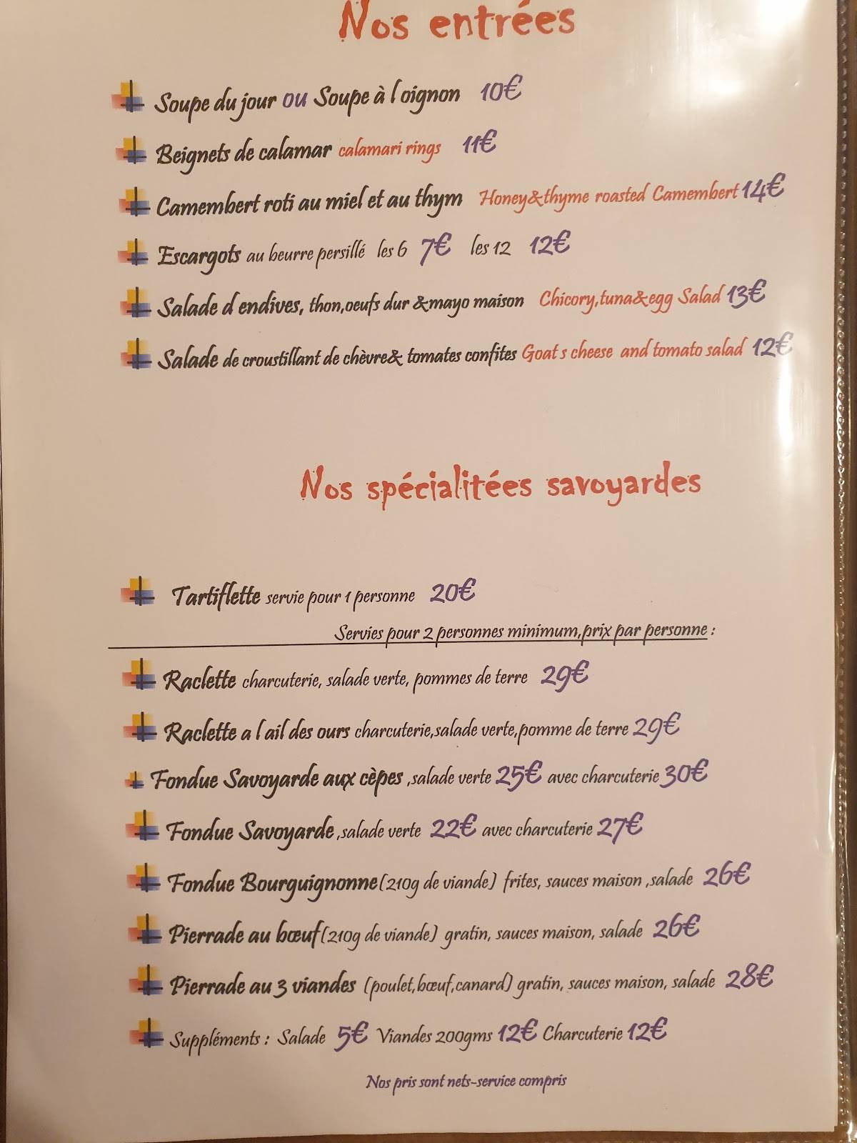 Menu at Restaurant Le Barillon Val d isere, Val-d'Isère