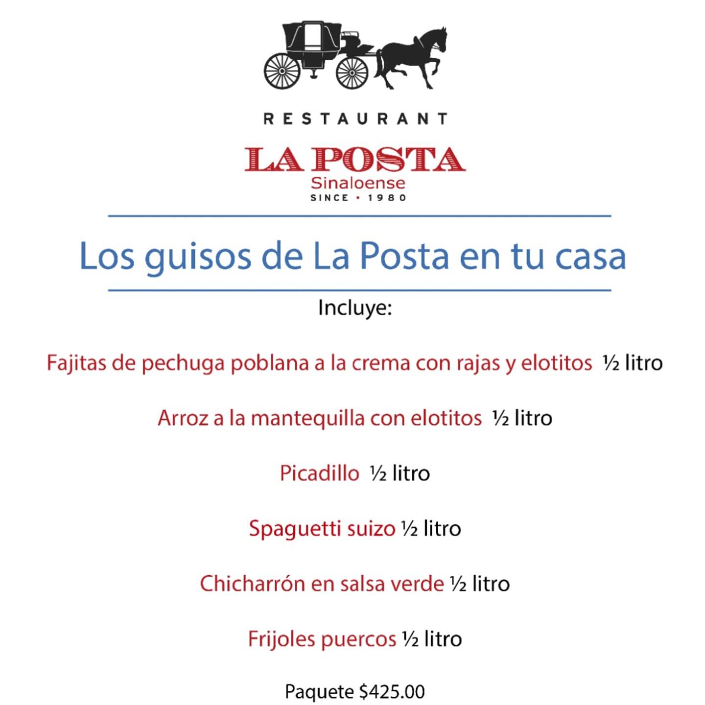 Carta de Restaurante La Posta, Culiacán Rosales, Calle Constitución 32