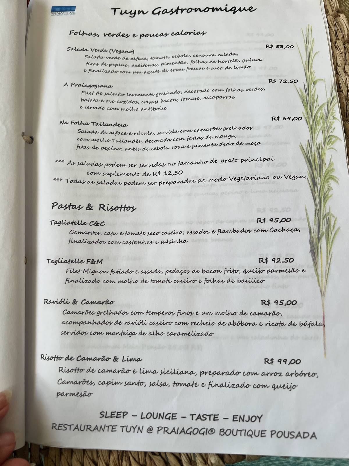 Menu em Restaurante Tuyn, Maragogi