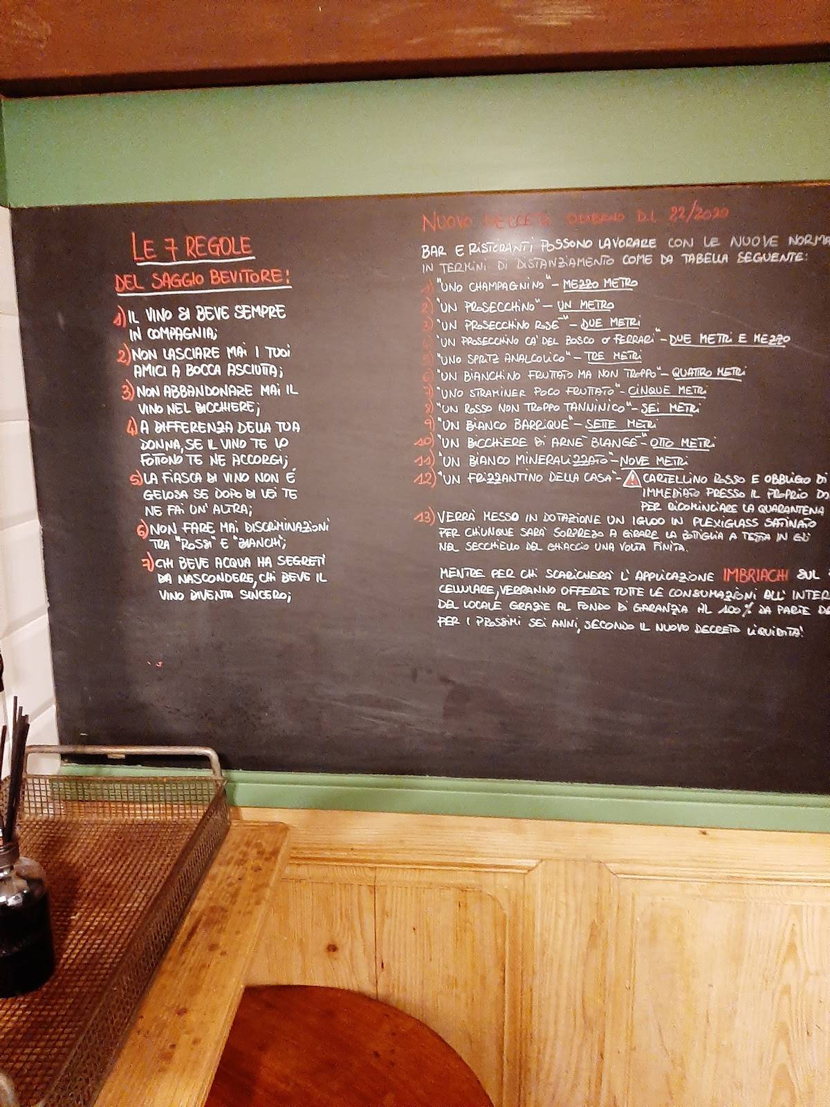 Menu at Ristorante Dillà, Rome