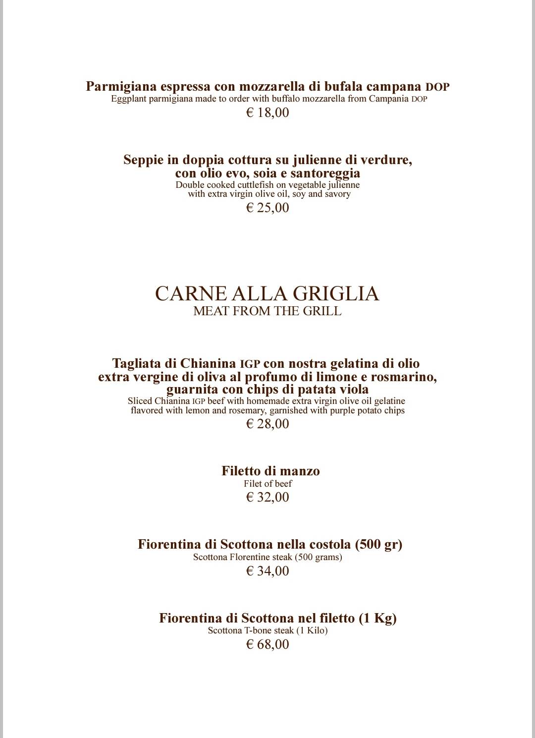 Menu at Ristorante Il Caminetto, Florence