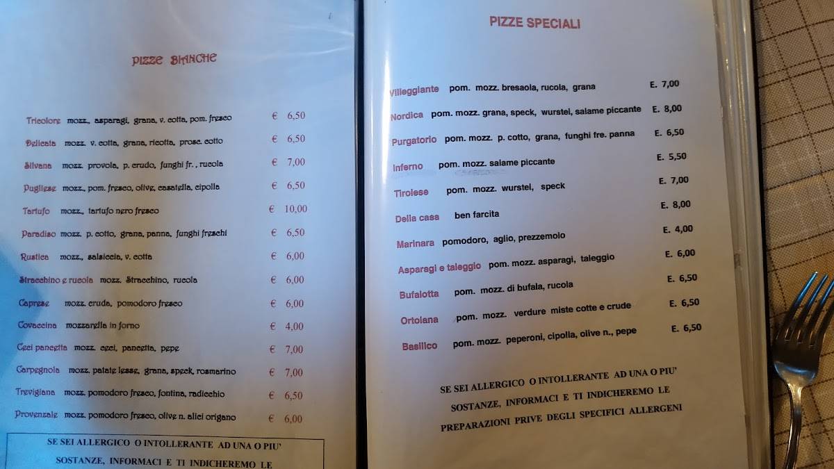 Menu da Da Silvana ristorante, Carpegna