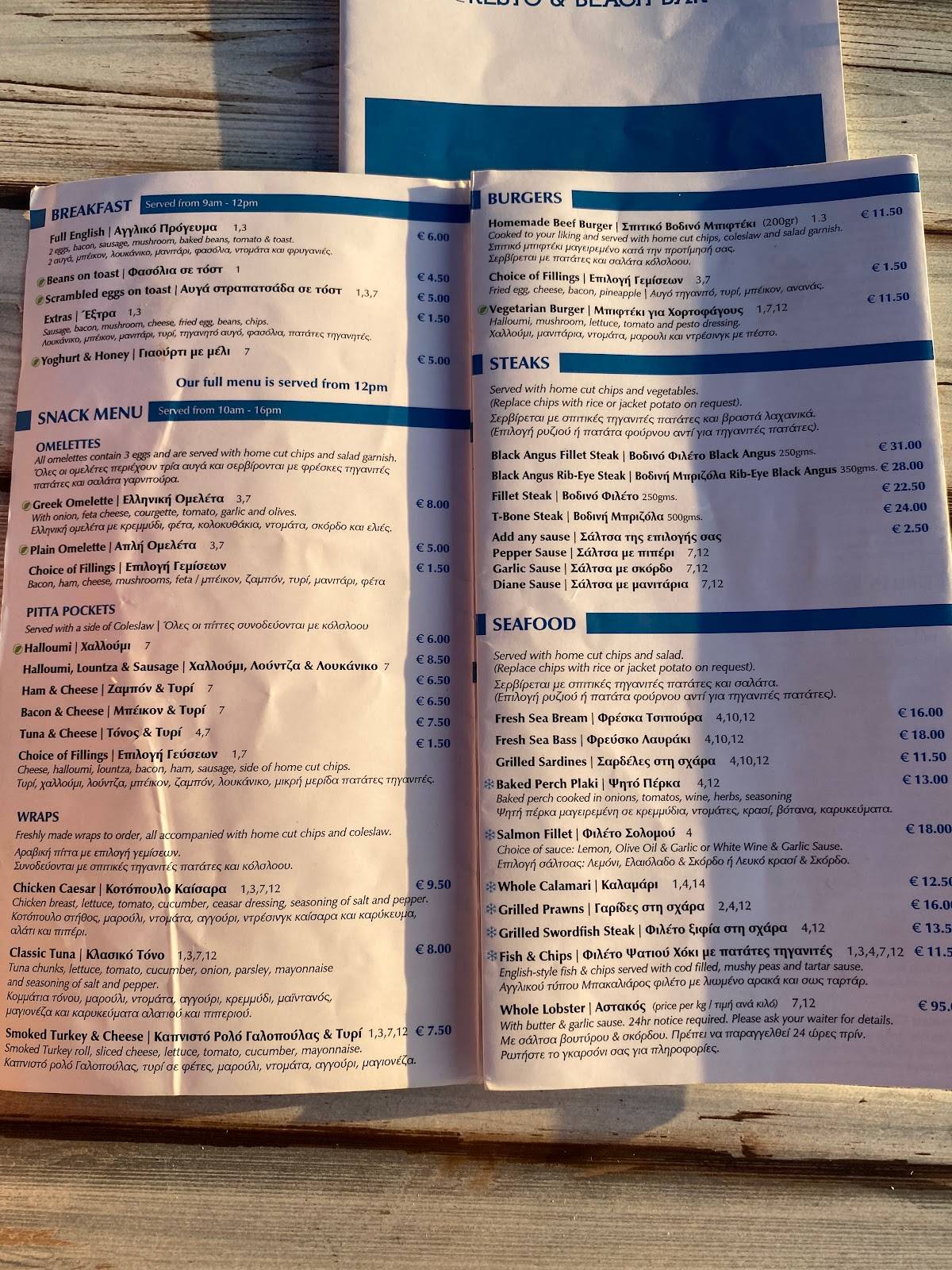 Menu at Santa Barbara Resto & Beach Bar, Argaka