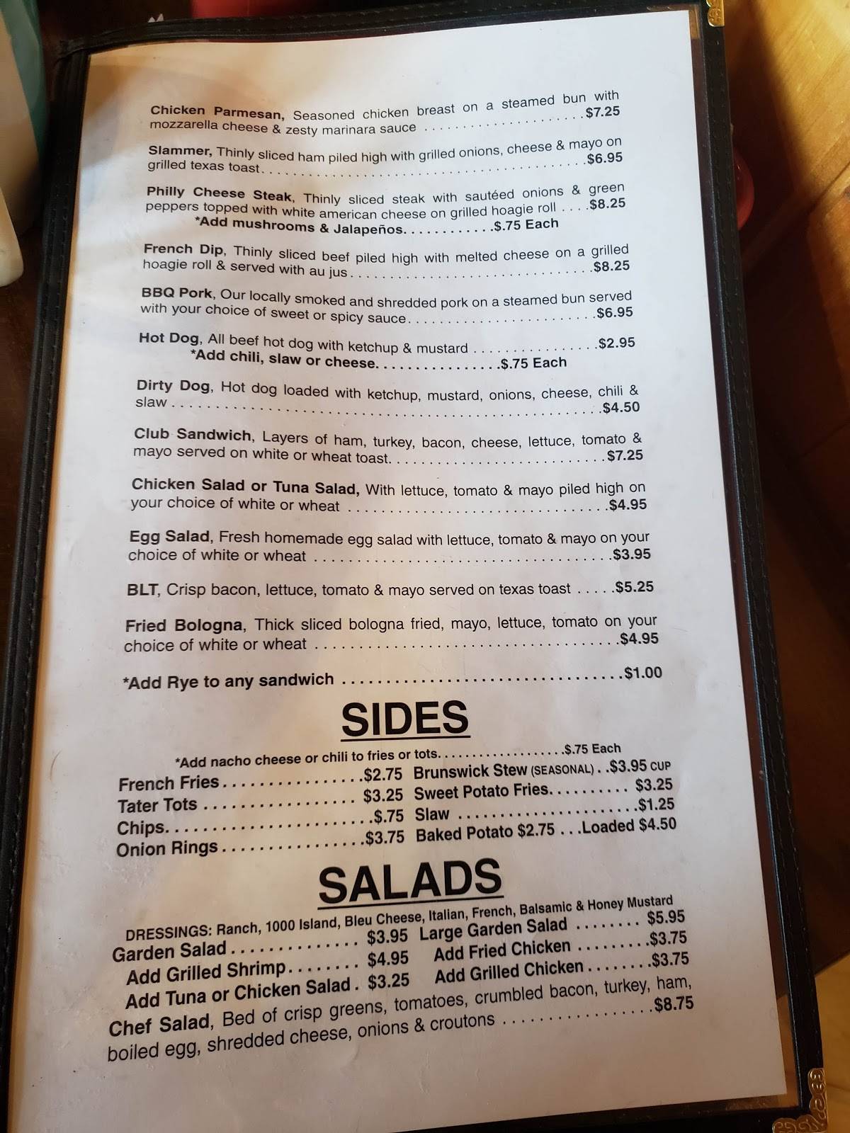 Menu at Sautee Trail Cafe, USA