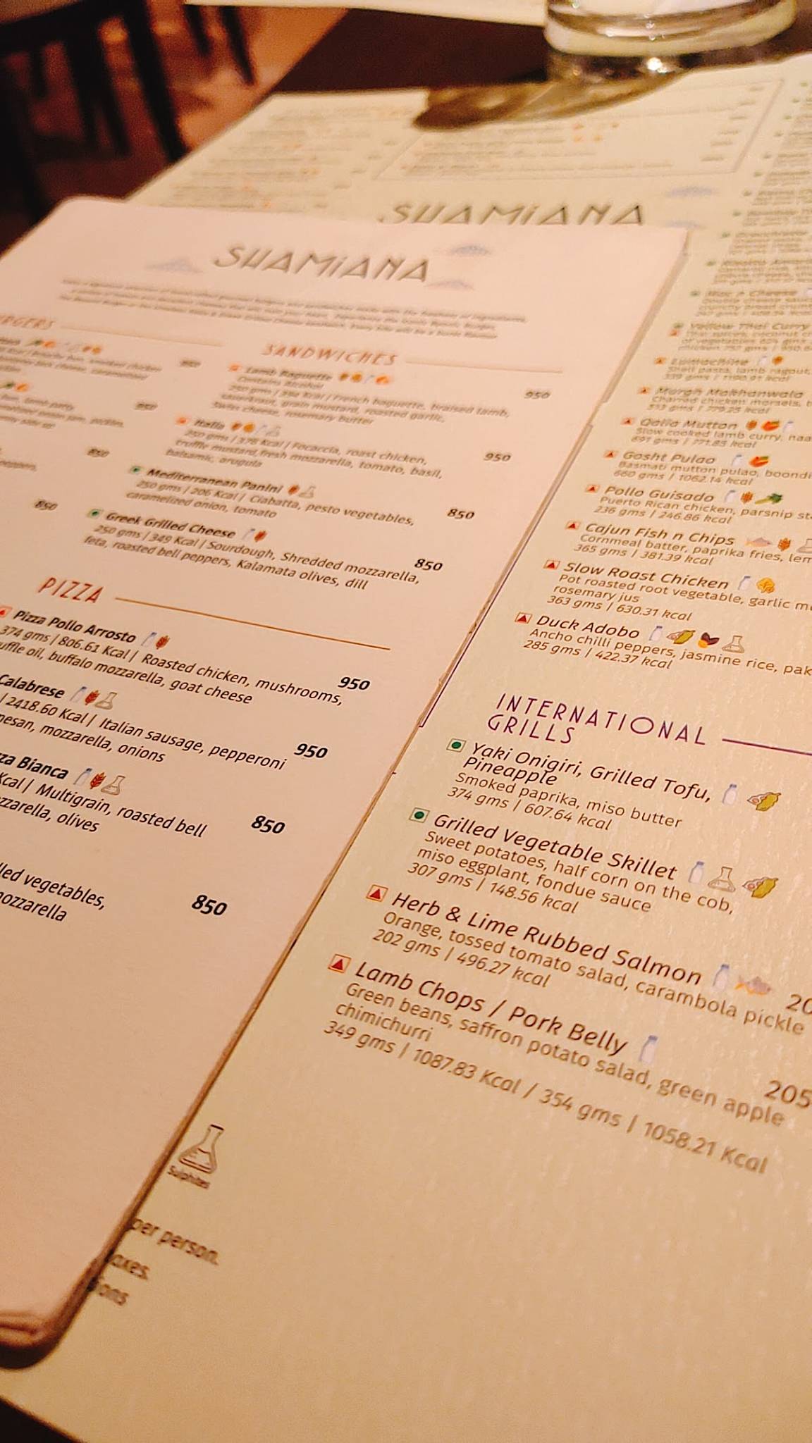 Menu at Shamiana, Mumbai, The Taj Mahal Palace Hotel