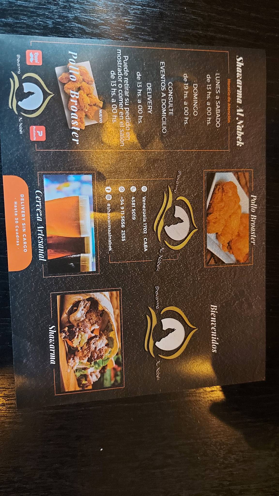 Carta del restaurante Shawarma al Nabek, Buenos Aires