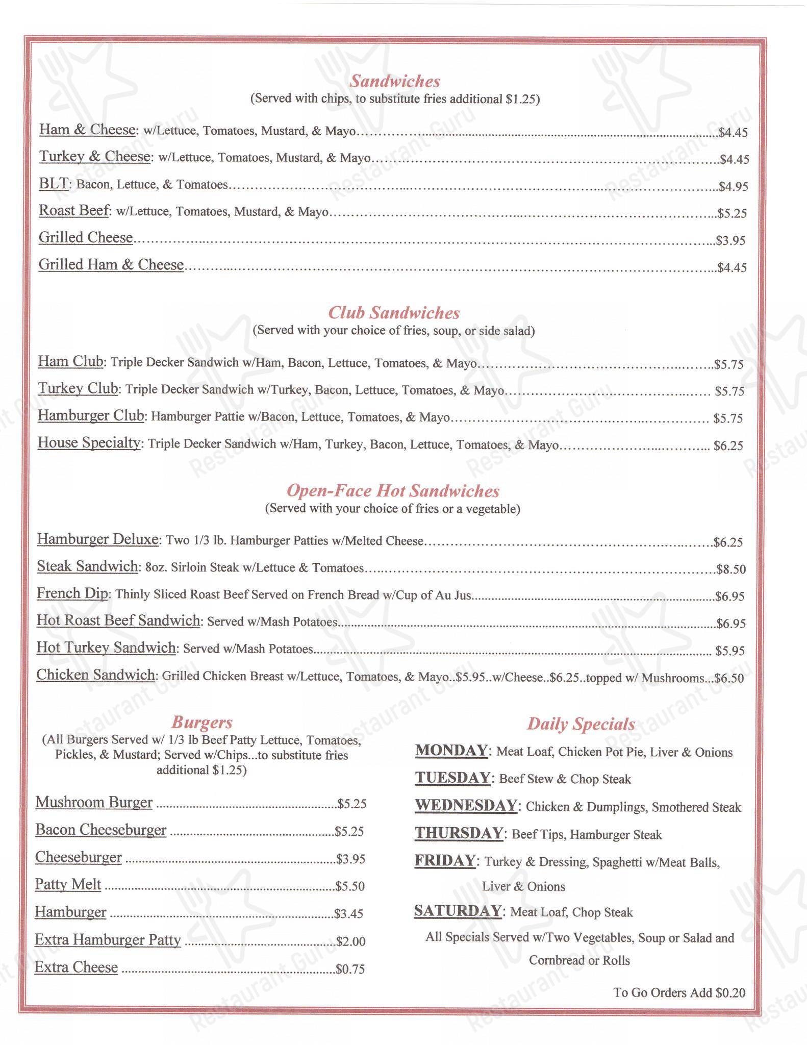Menu at Simos Diner restaurant, Houston
