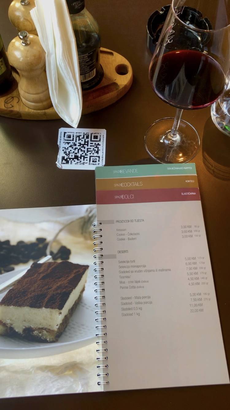 Menu at Spazio Gourmet restaurant, Sarajevo
