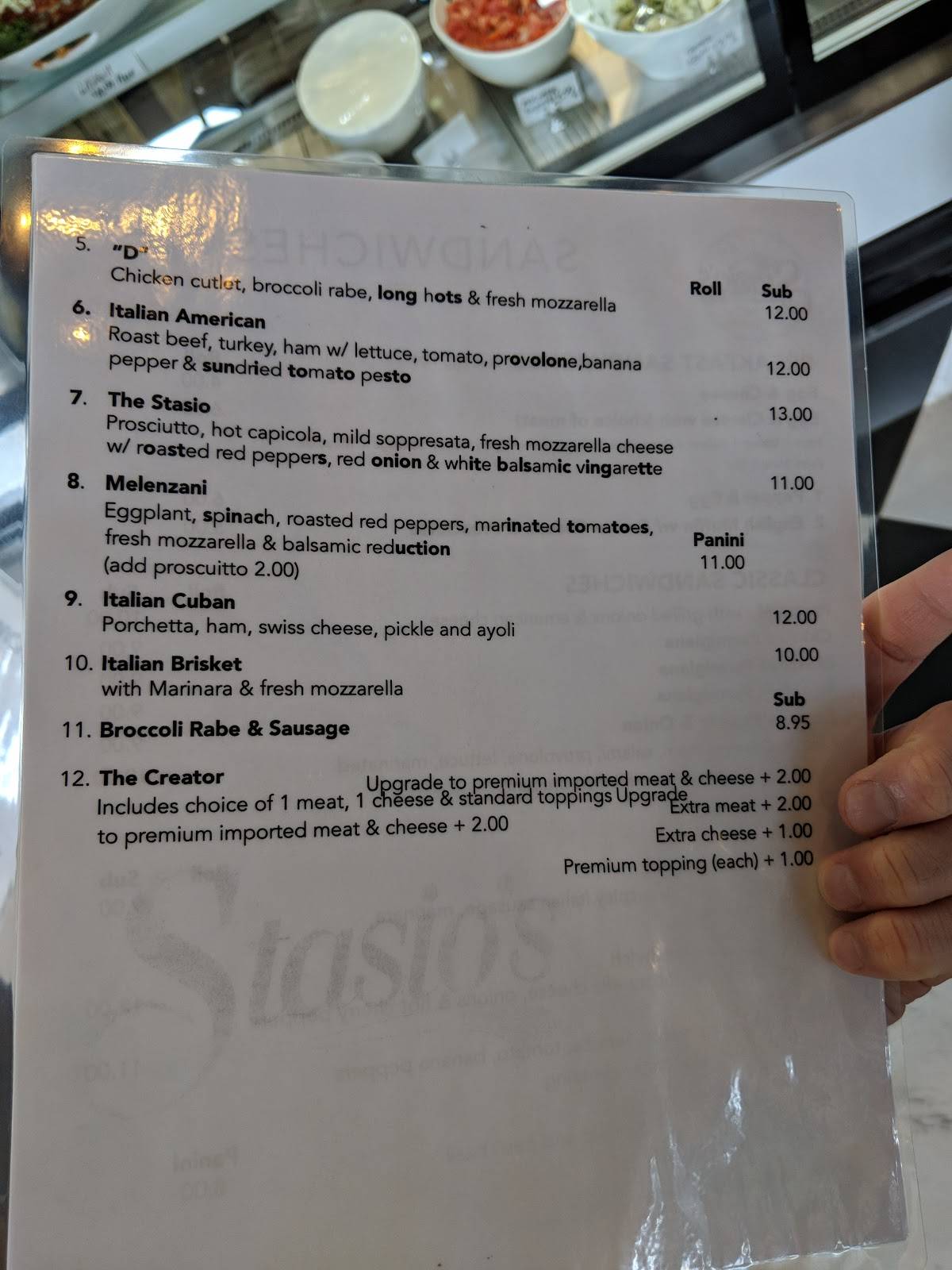 Menu at Stasio's Italian Deli & Market restaurant, Orlando