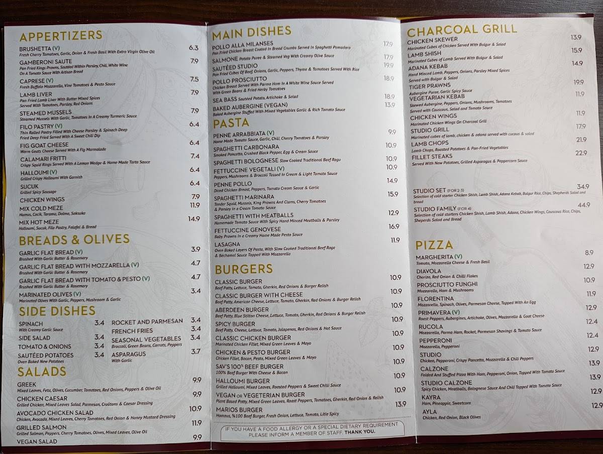 Menu at Studio Kitchen restaurant, Watford