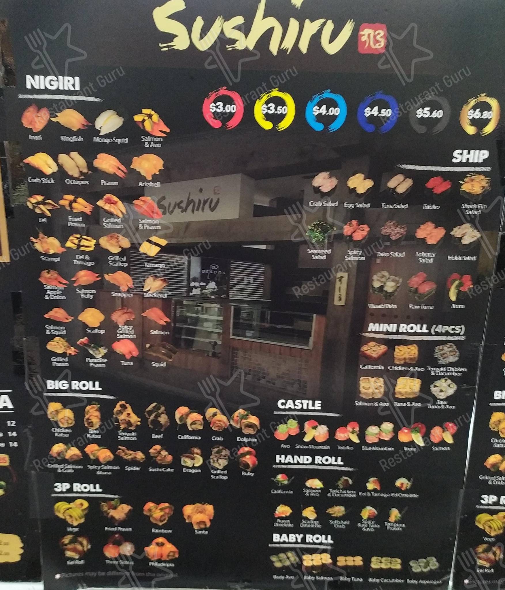 Menu at Sushiru restaurant, Revesby