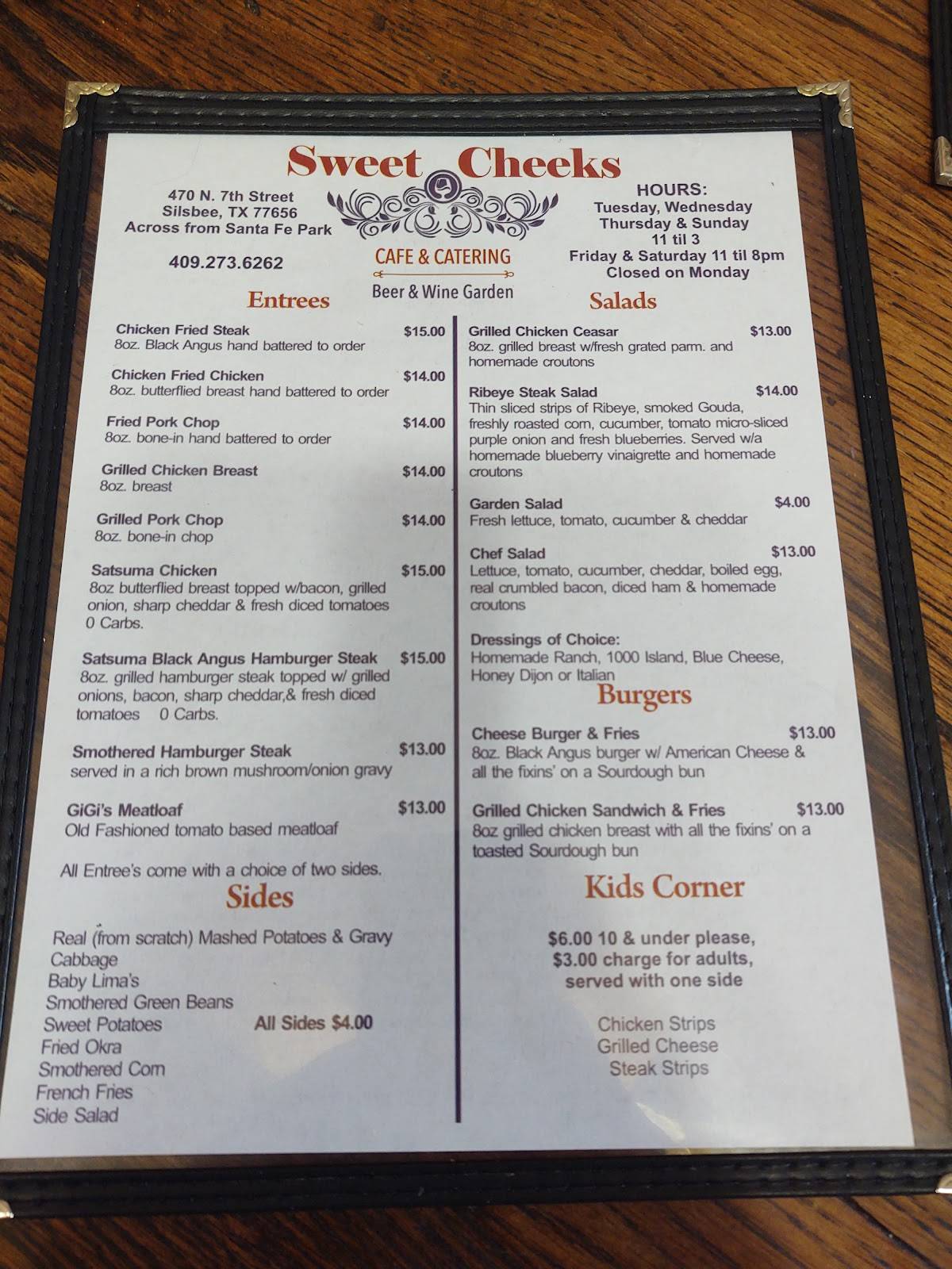 Menu at Sweet Cheeks Cafe and Catering, Silsbee