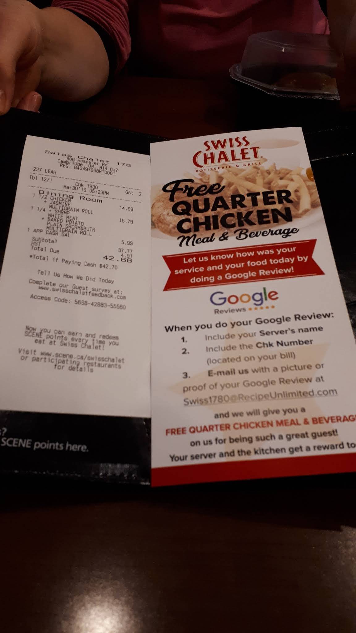 Menu at Swiss Chalet restaurant, Cambridge, 506 Hespeler Rd