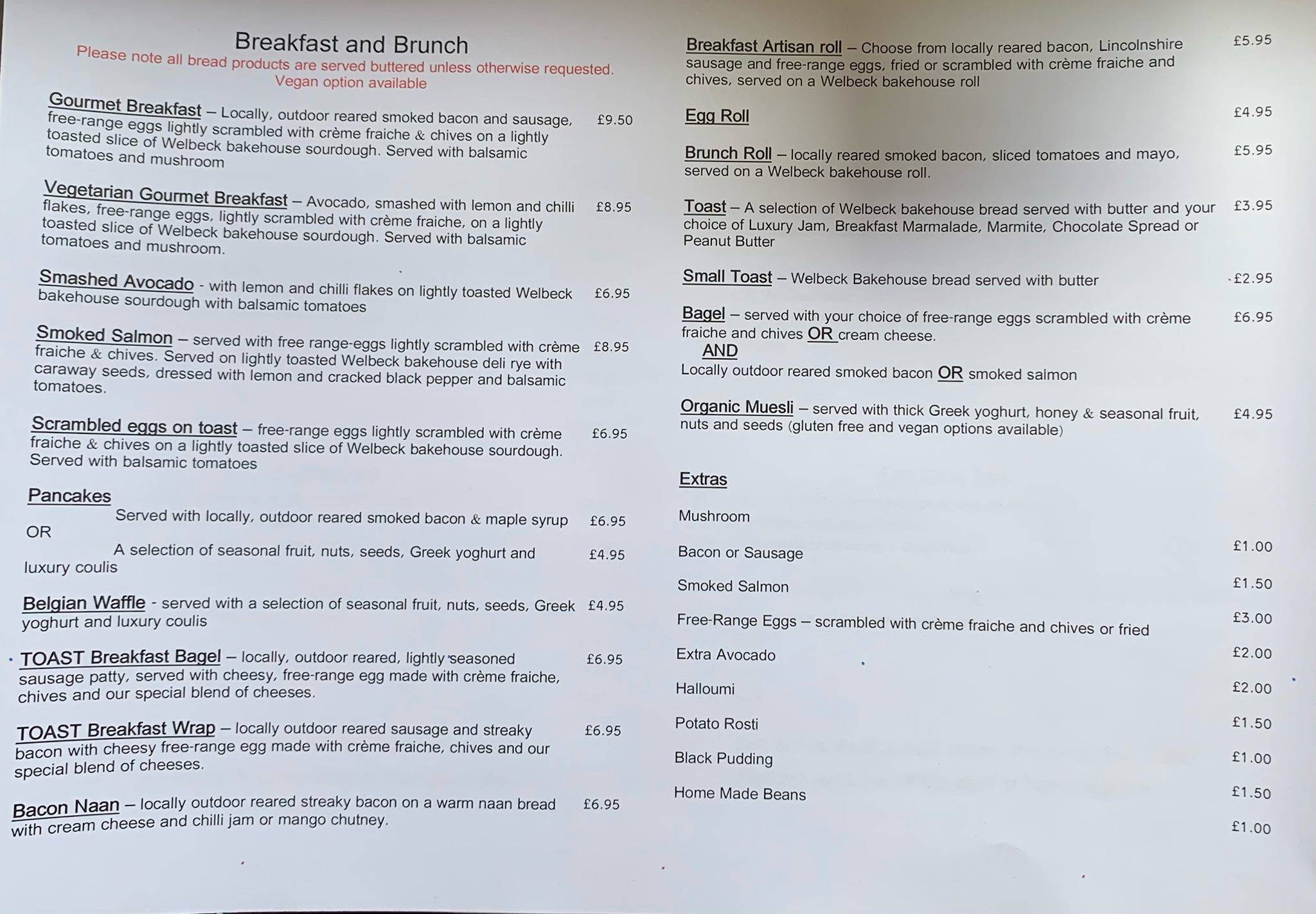 Menu at TOAST Cafe & Deli, Nottingham
