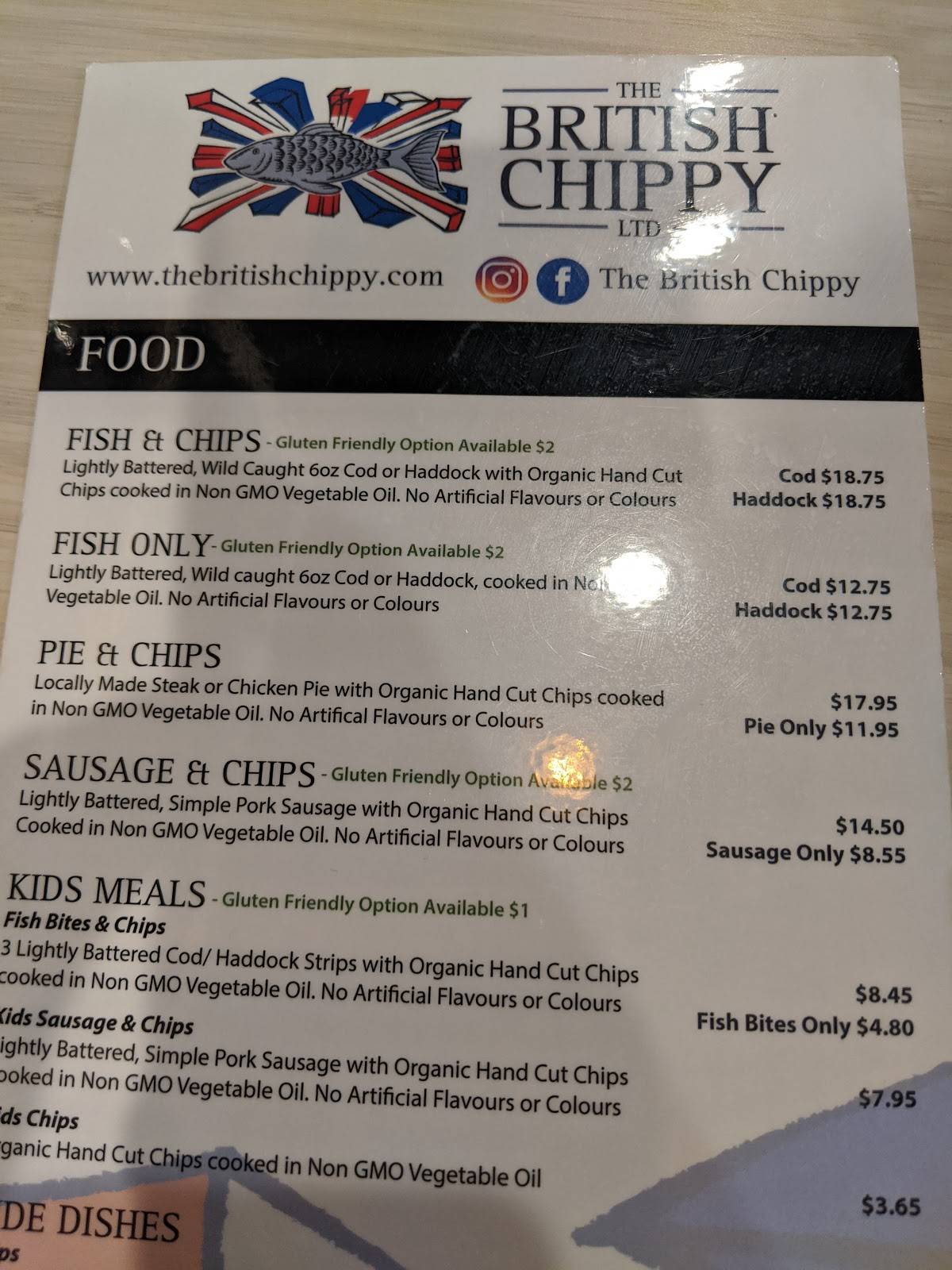 Menu at The British Chippy Ltd restaurant, Calgary, 162 Ave SW