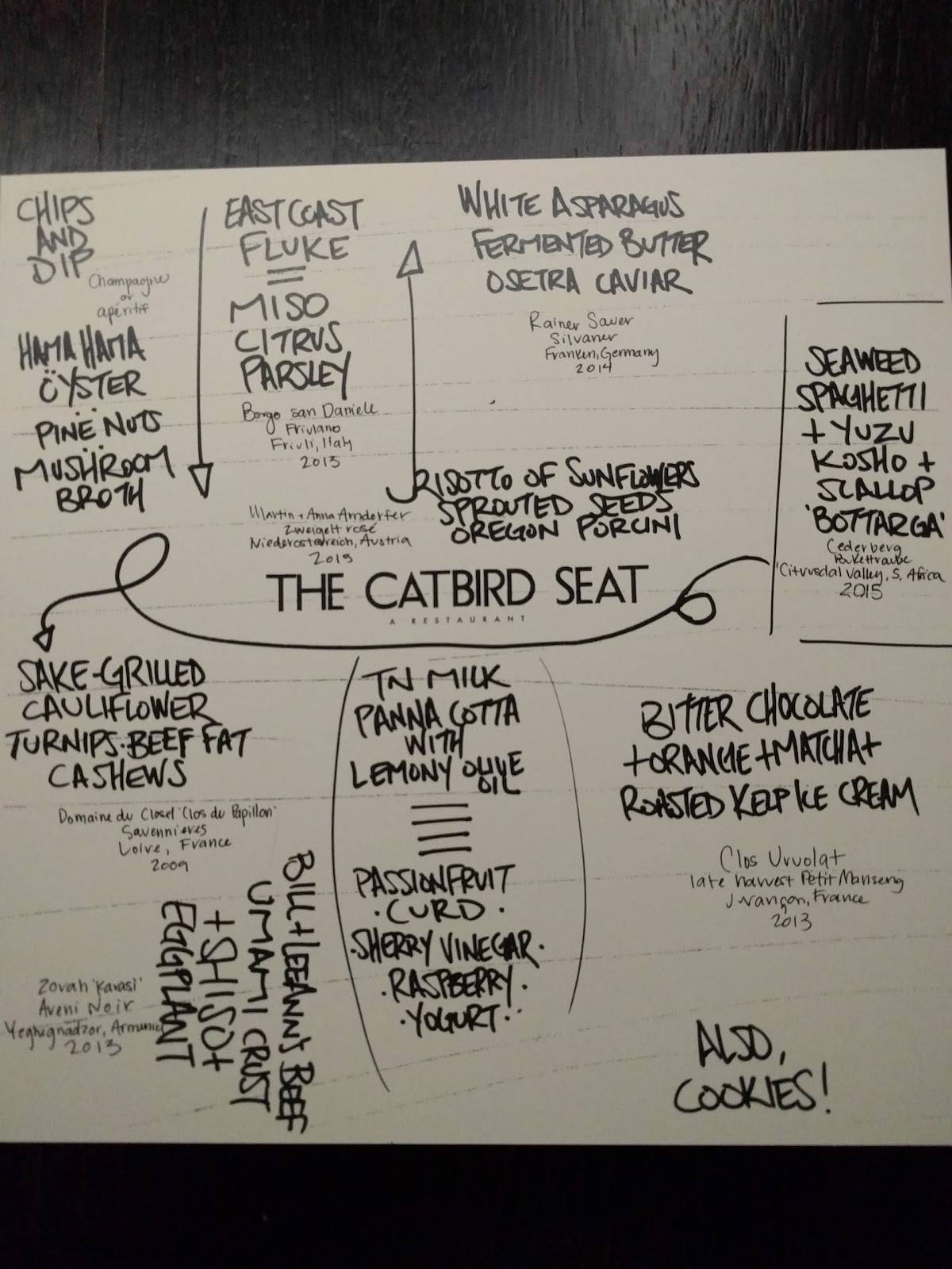 Menu at The Catbird Seat restaurant, Nashville