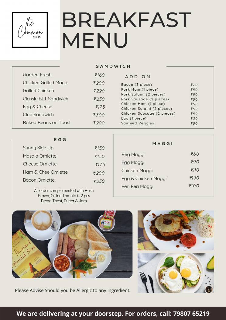 Menu at The Common Room, Kolkata