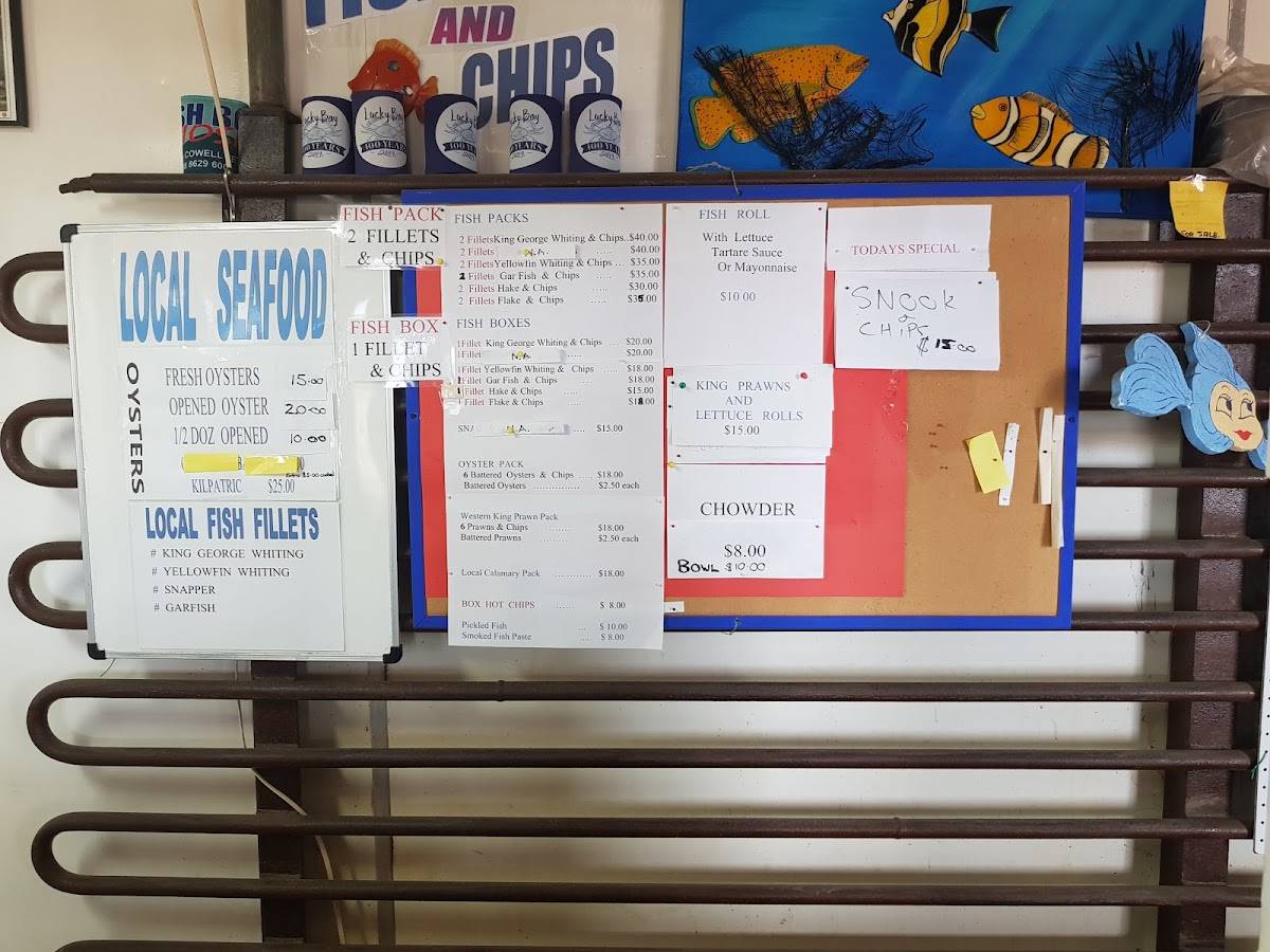 Menu at The Fish Box Kiosk restaurant, Cowell