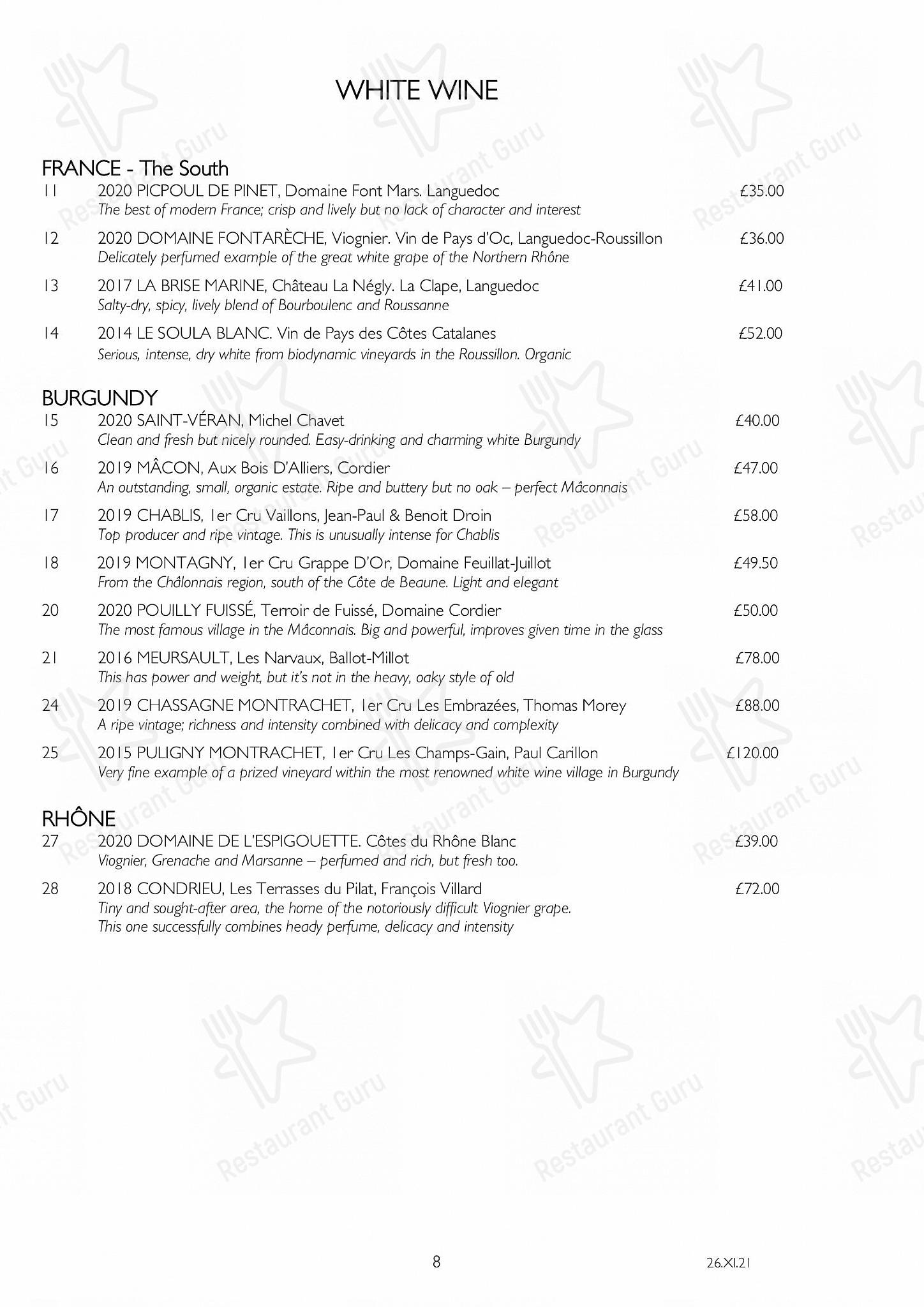 Menu at The George Hotel of Stamford restaurant, Stamford
