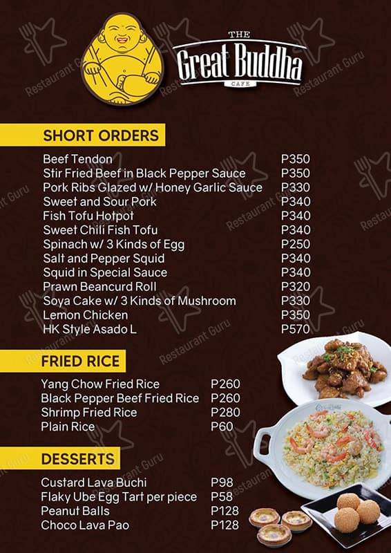 Menu at The Great Buddha Cafe, Manila
