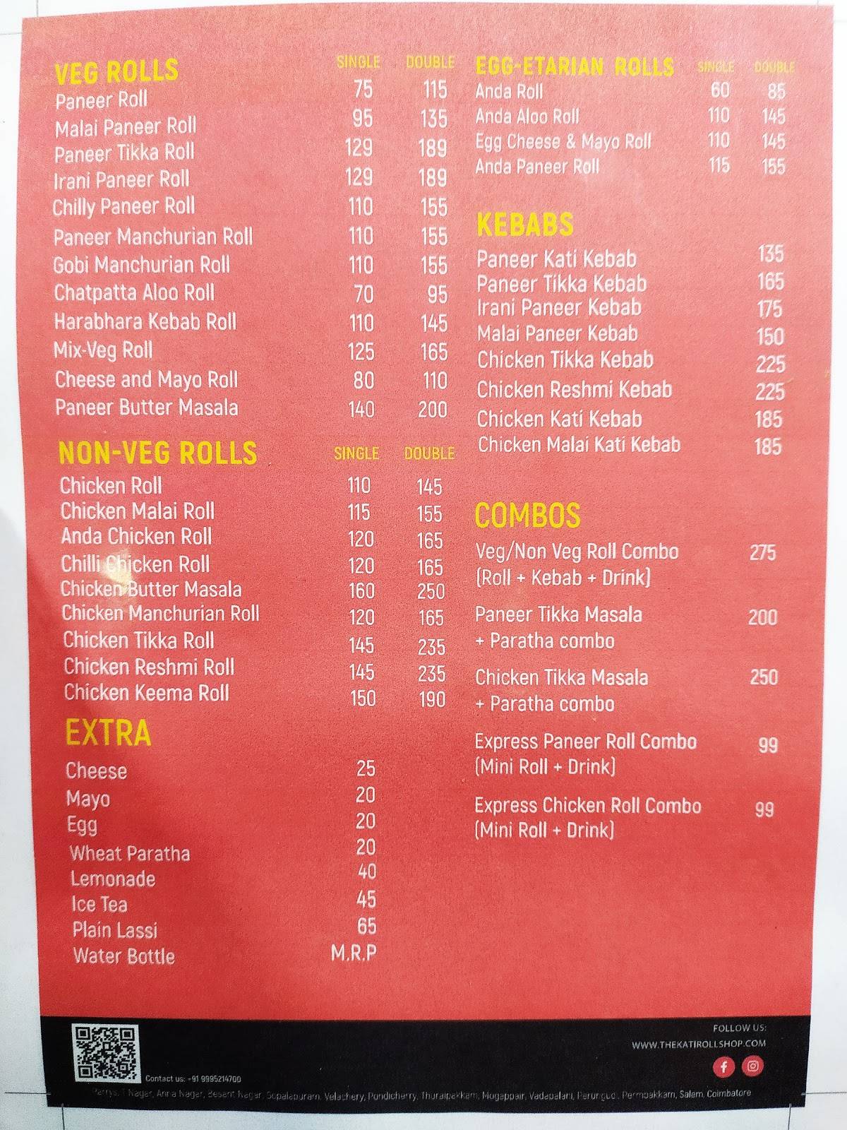 Menu at The Kati Roll Shop- Trivandrum, Thiruvananthapuram