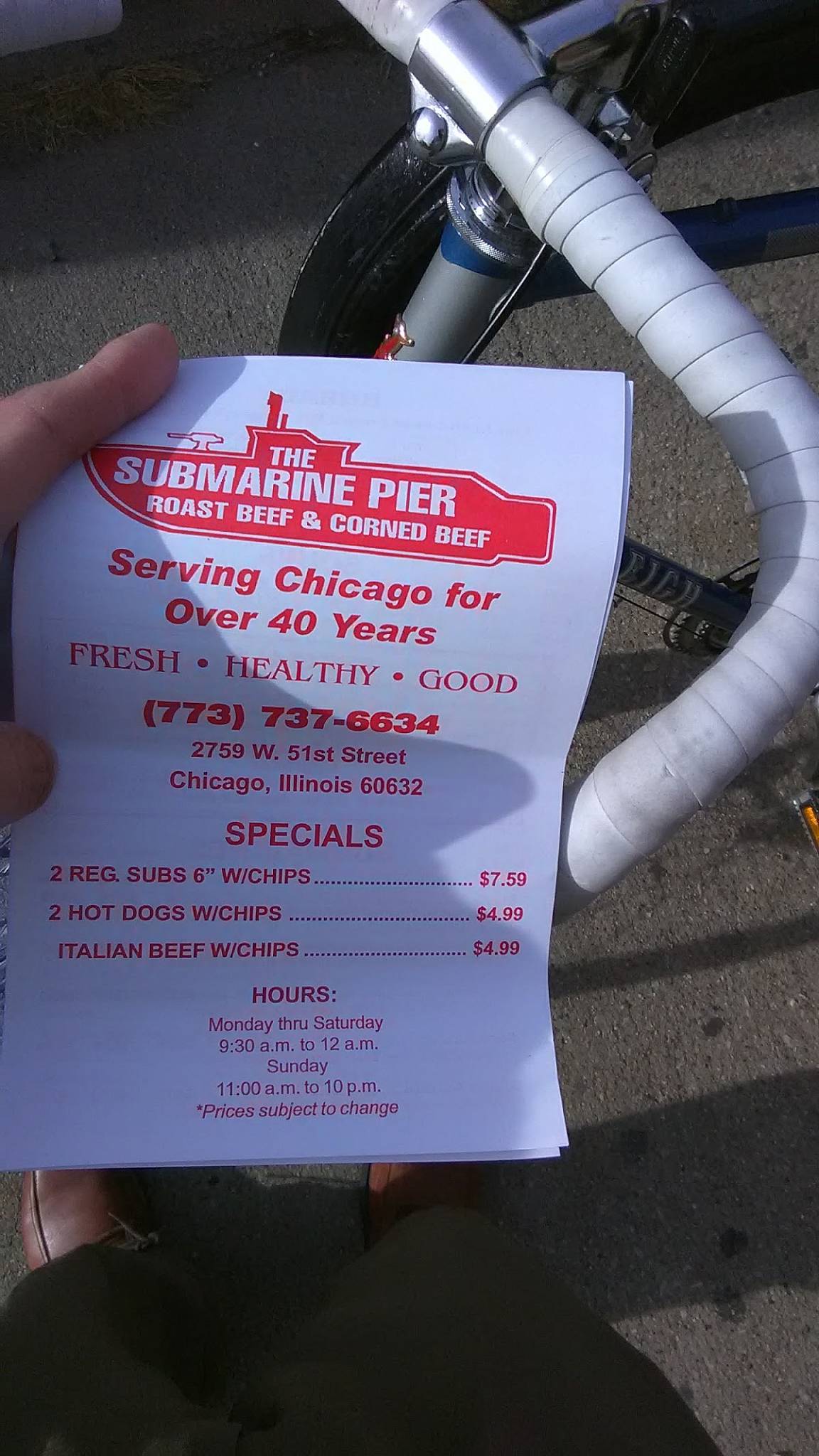 Menu at The Submarine Pier restaurant, Chicago, W 51st St