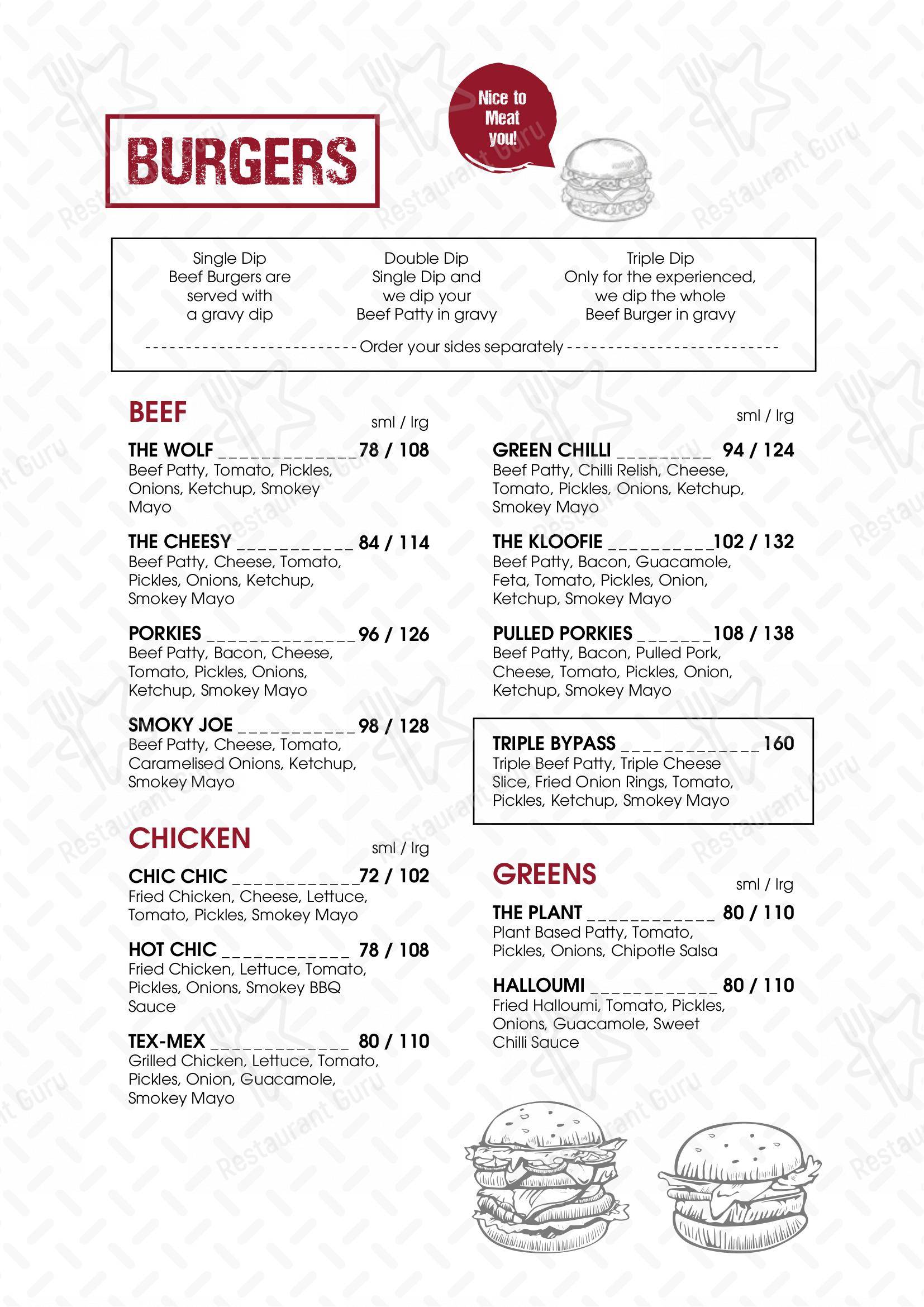 Menu at The Wolf House restaurant, Cape Town