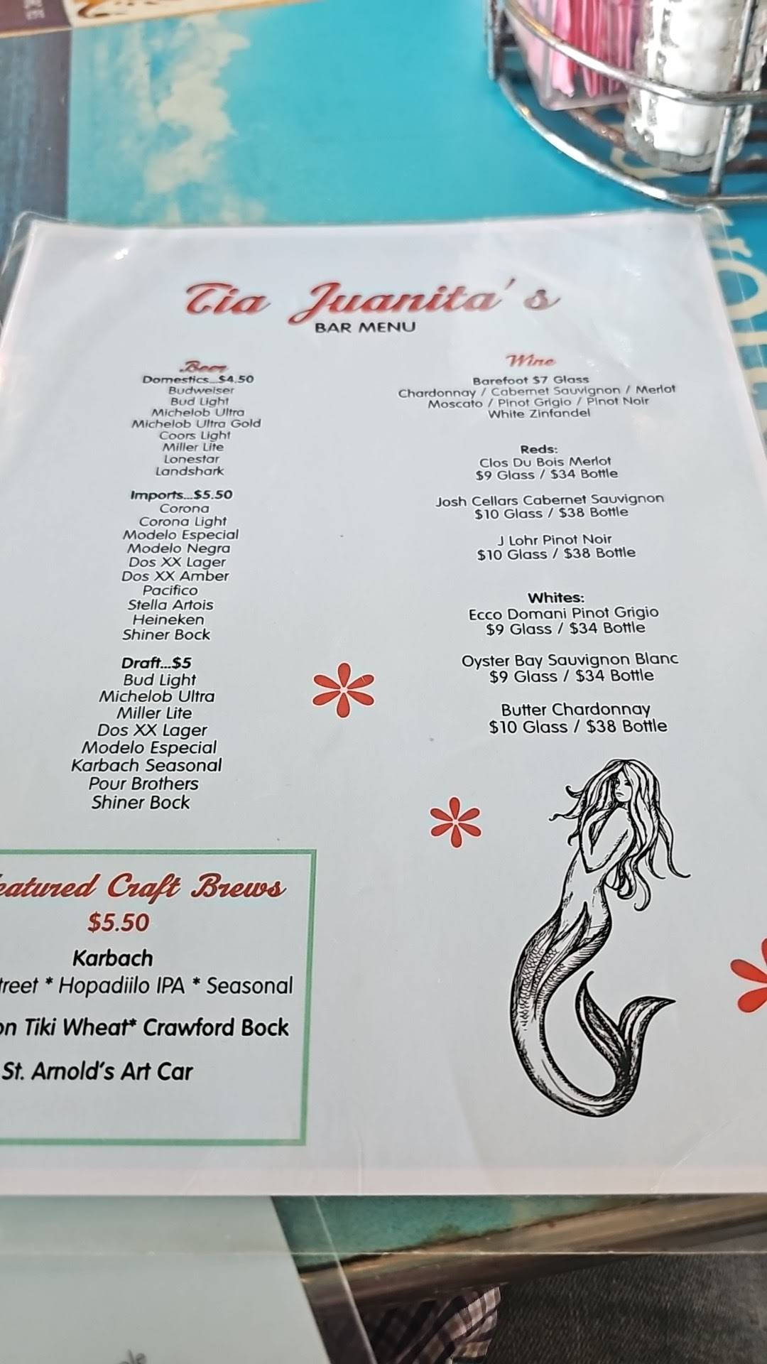 Menu at Tía Juanitas Fish Camp Port Arthur restaurant, Port Arthur