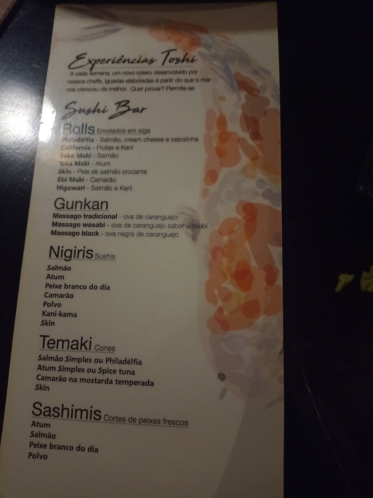 Menu em Toshi Conceito restaurante, São Pedro da Aldeia
