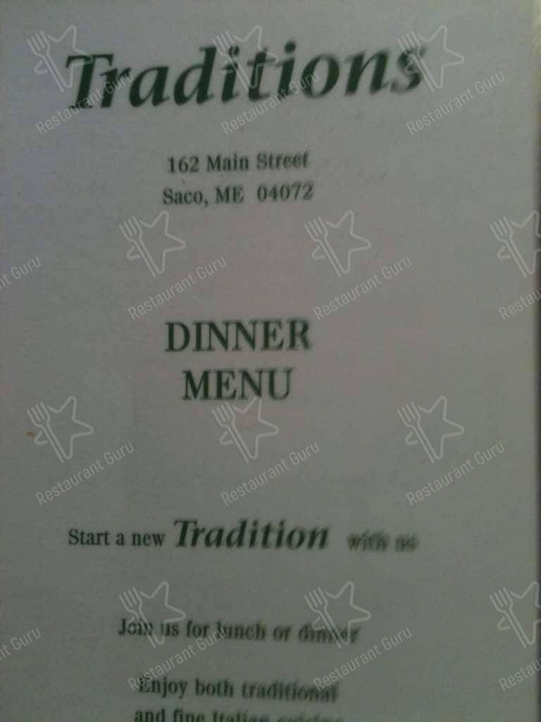 Menu at Traditions Italian Restaurant, Saco