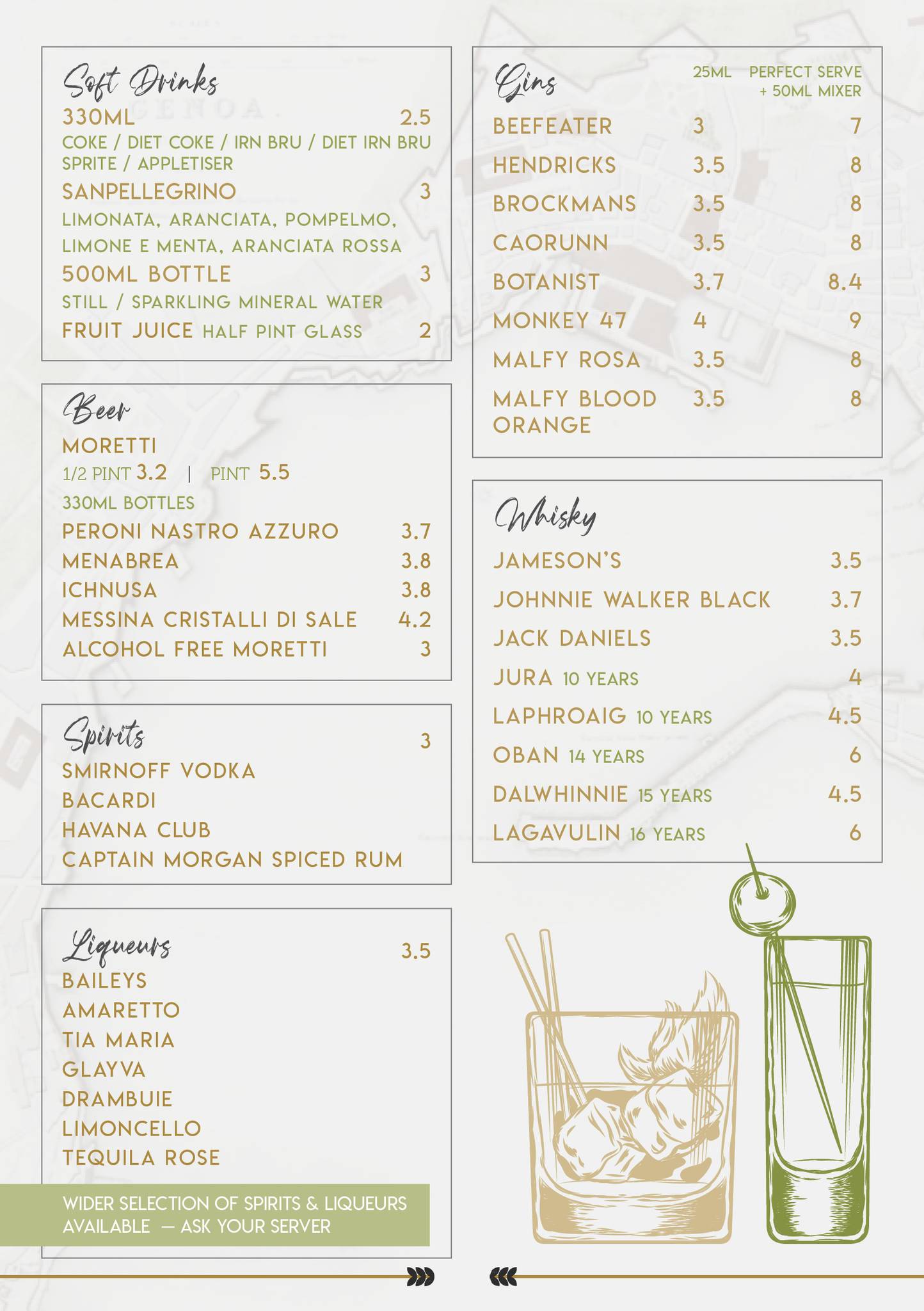 Menu at Trattoria Genova restaurant, Paisley