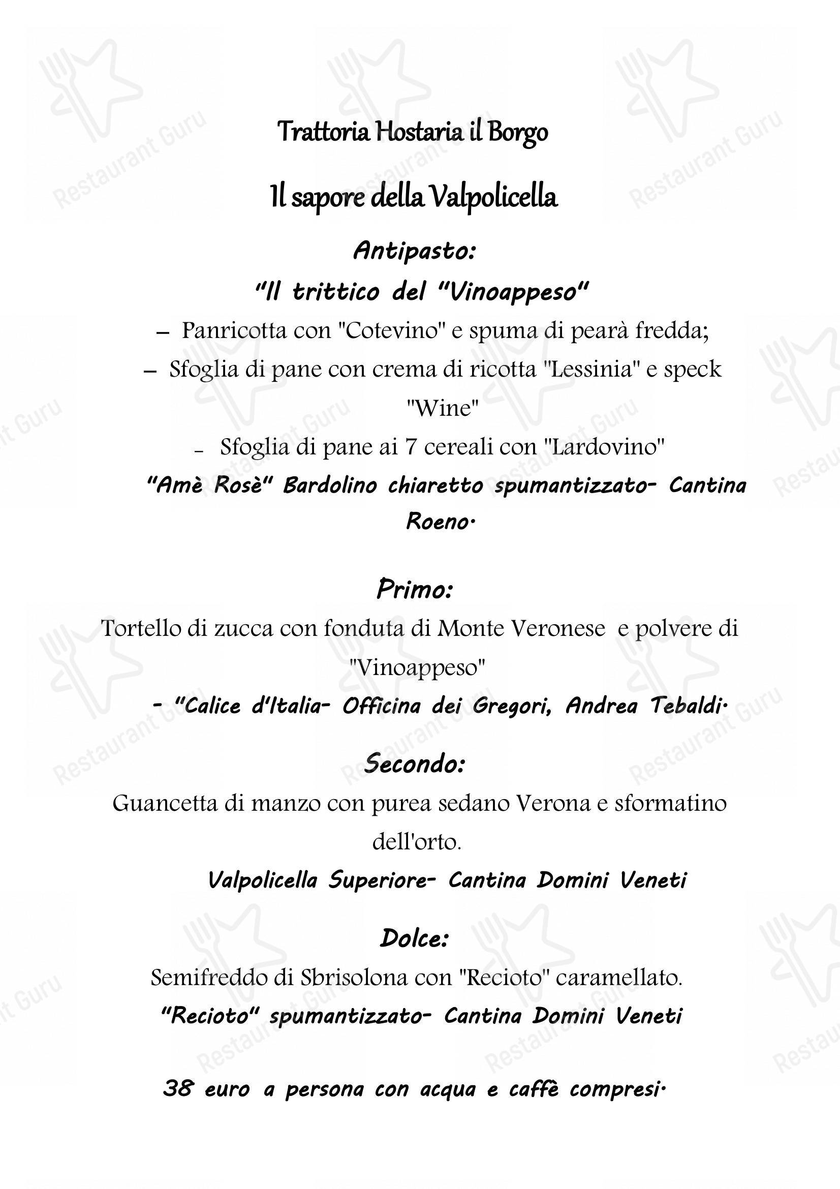 Menu da Trattoria il Borgo ristorante, Verona