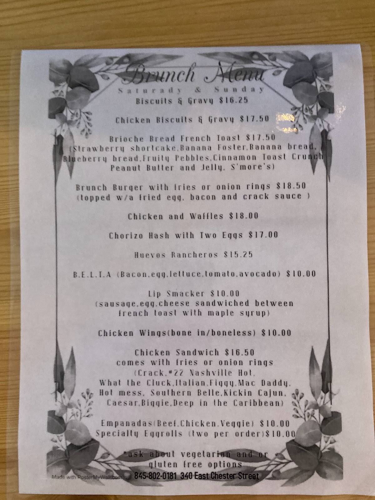 Menu at Urban Fork restaurant, Kingston