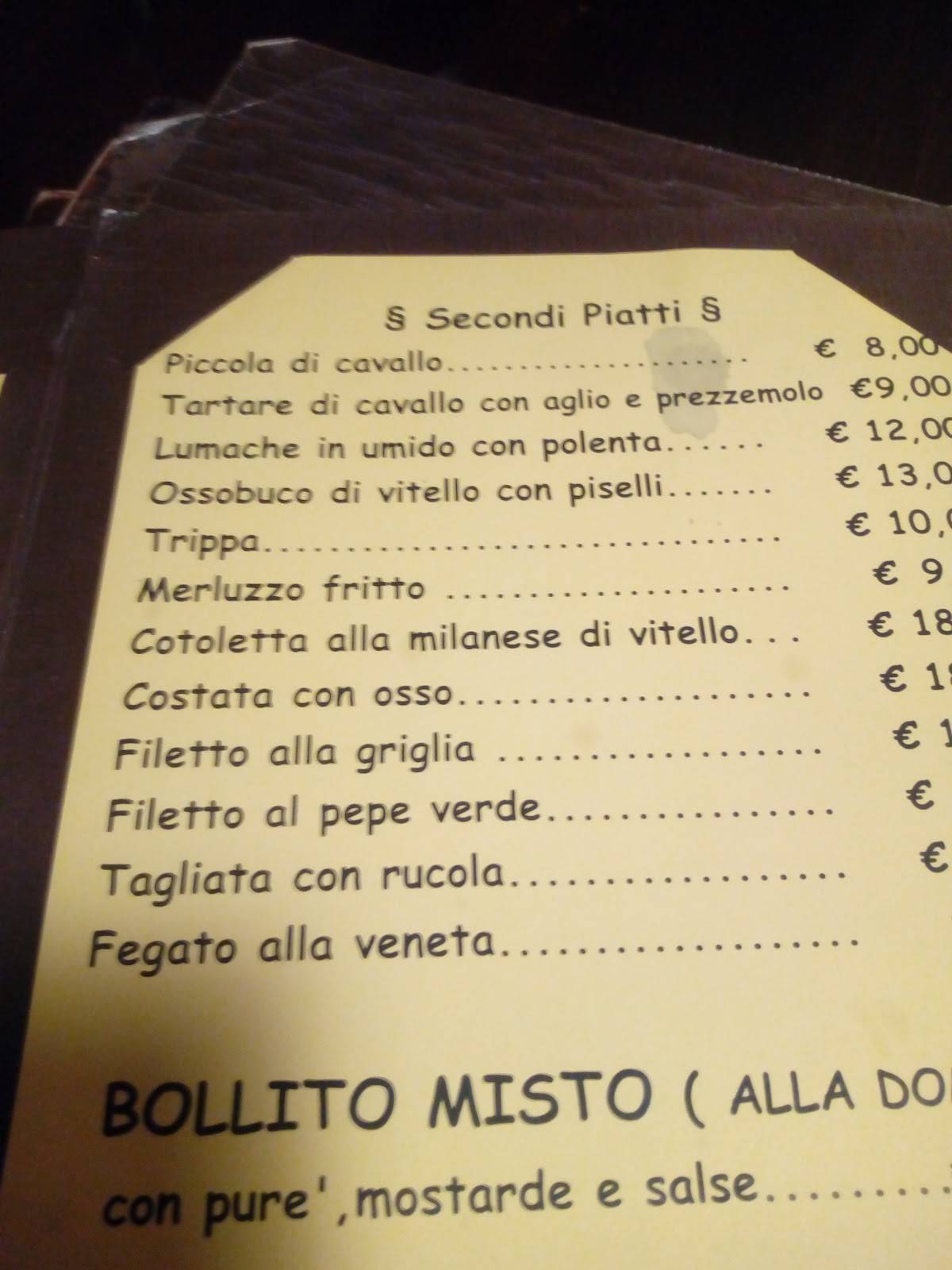 Menu da Ustaria La Carrozza ristorante, Piacenza, Via X Giugno