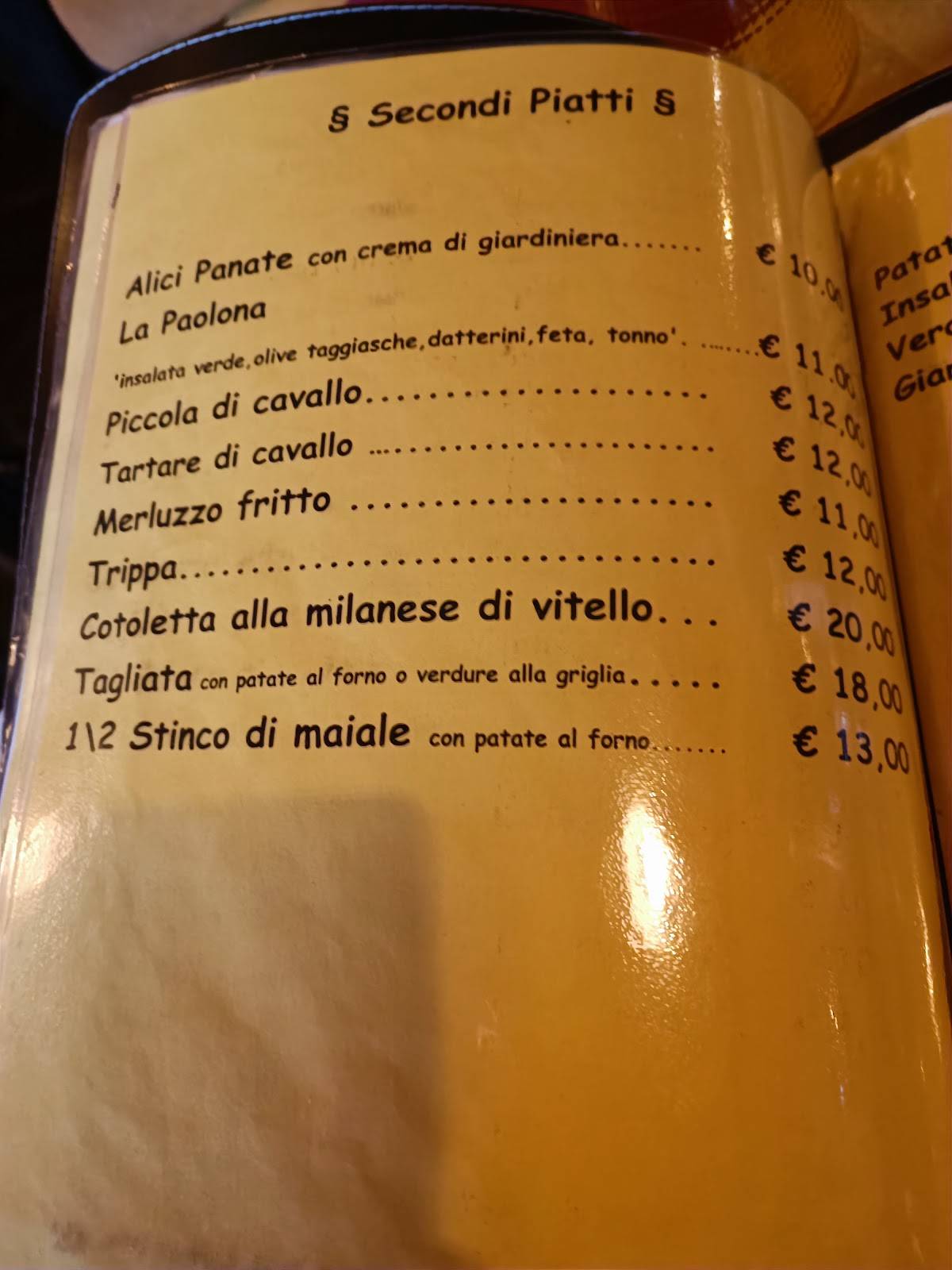 Menu da Ustaria La Carrozza ristorante, Piacenza, Via X Giugno