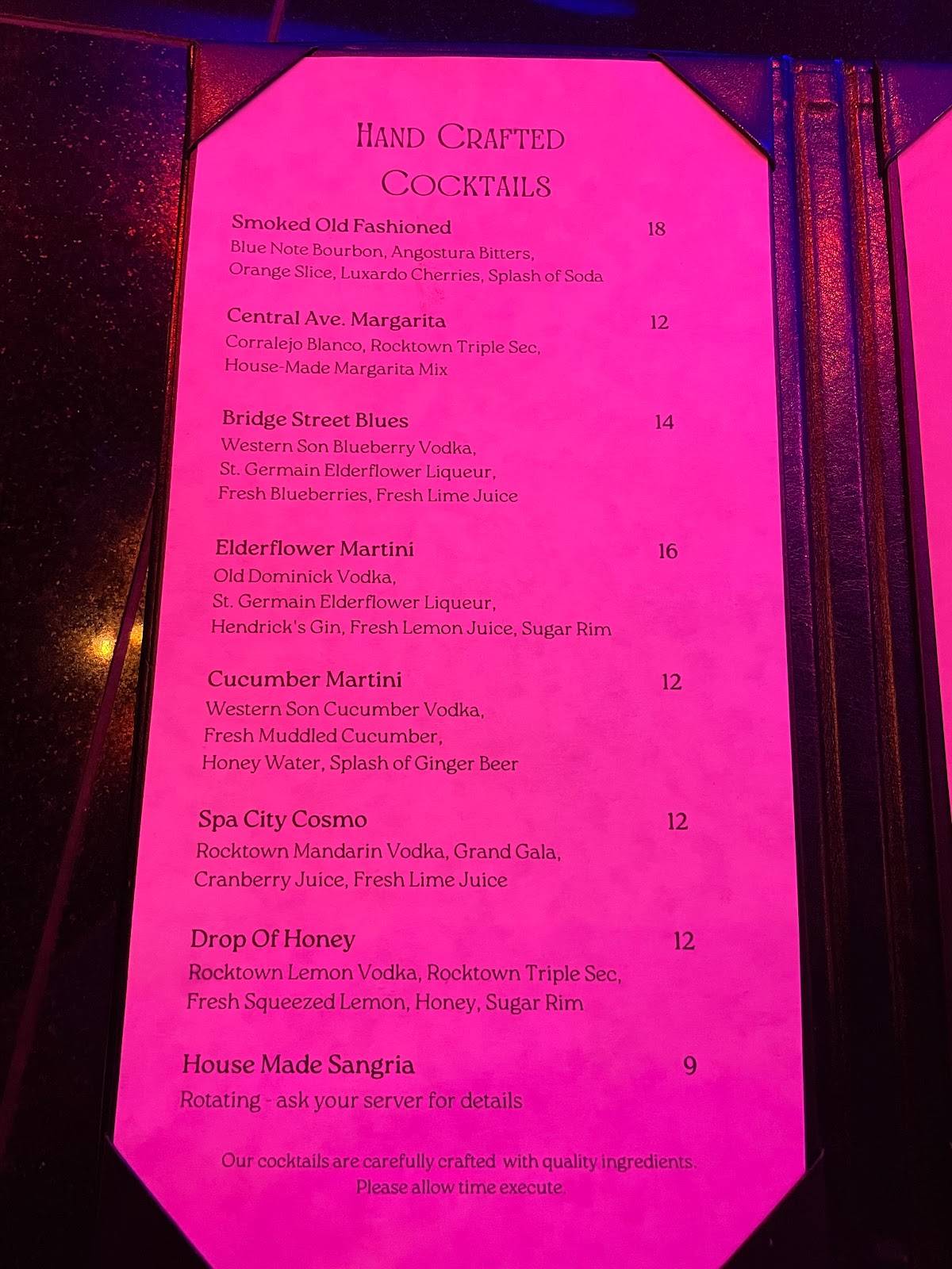 Menu at VAULT restaurant, Hot Springs, 723 Central Ave #100