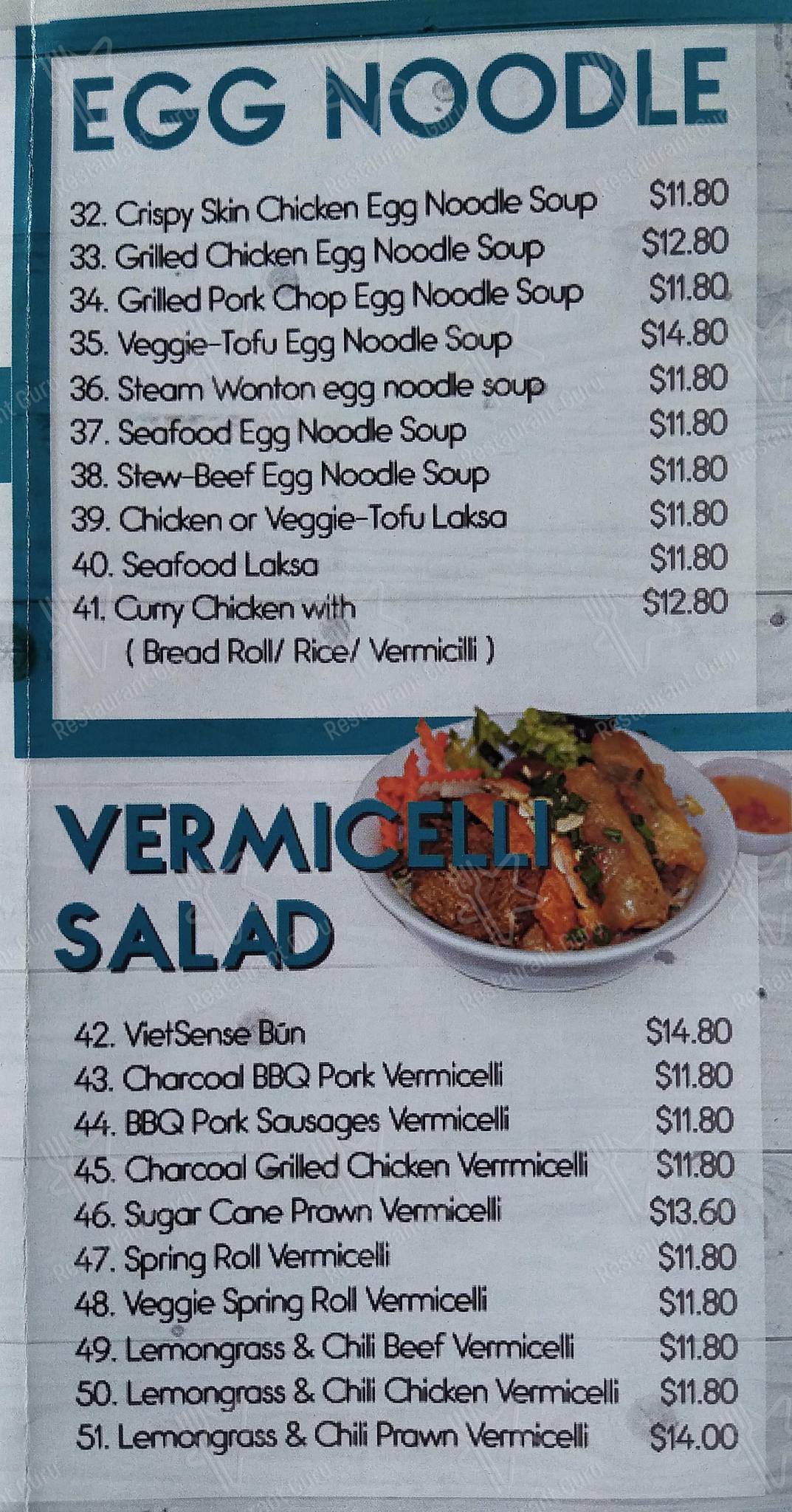 Menu at Viet Senses restaurant, Bondi Junction