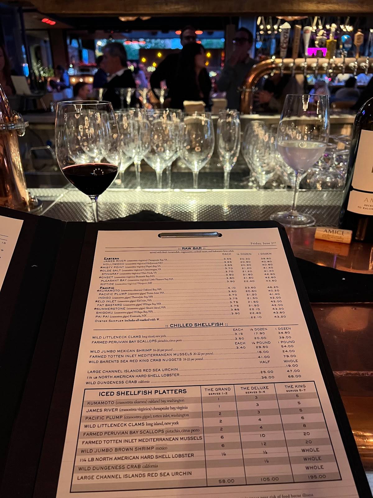 Menu at Water Grill restaurant, Costa Mesa