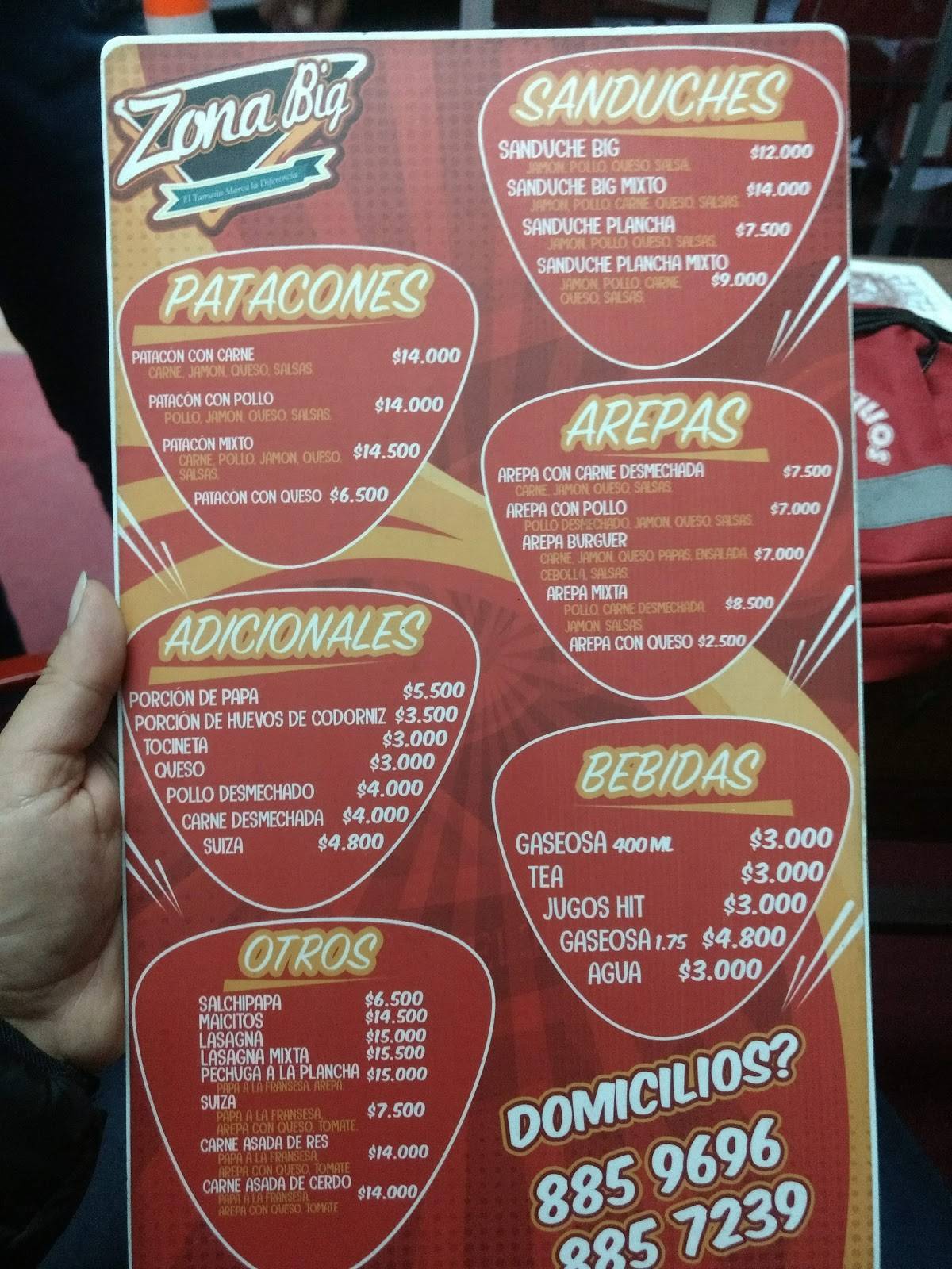 Carta del restaurante Zona Big, Manizales