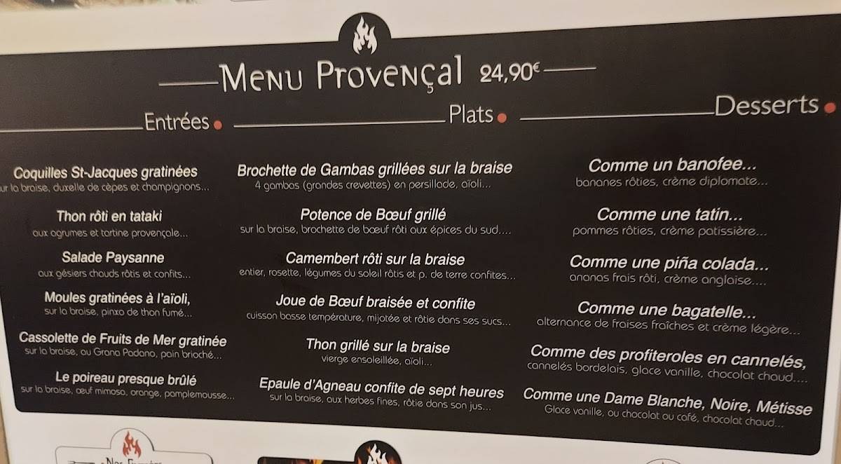 Menu au Auberge Provençale restaurant, Valras-Plage